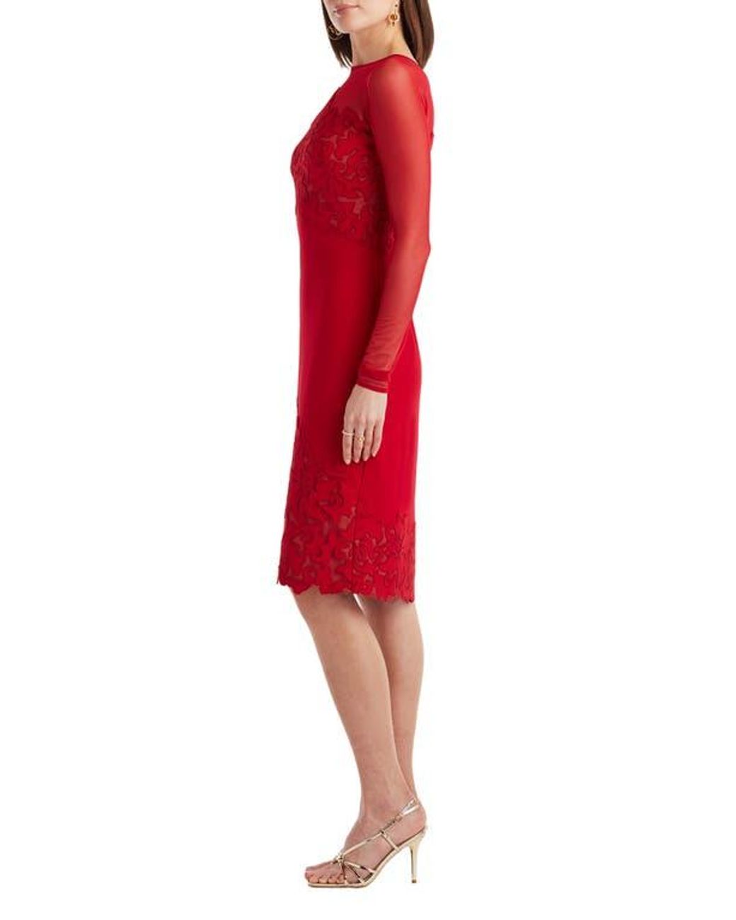 Tadashi Shoji Illusion Neck Laser Cut Long Sleeve Mesh Cocktail Dress ...
