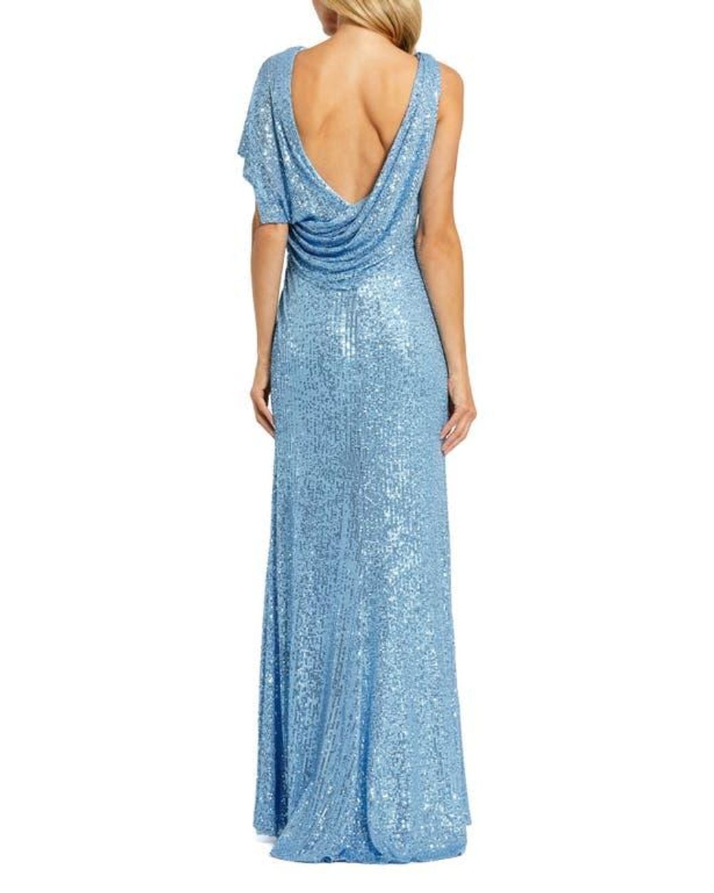 Mac Duggal Sequined Asymmetrical Draped Trumpet Gown in Blue | Lyst
