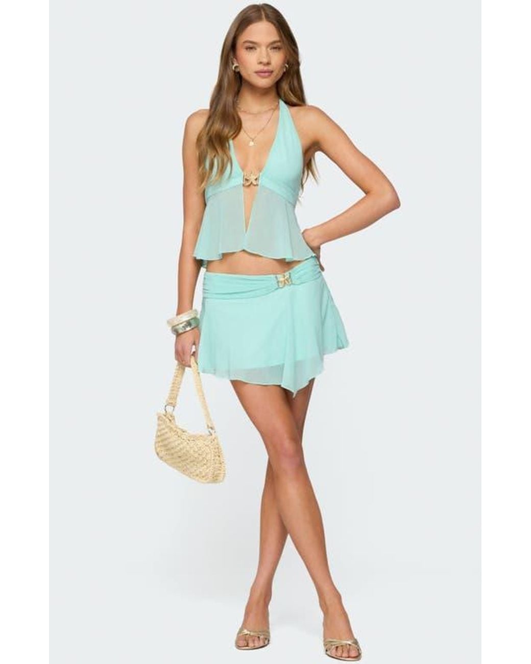 Edikted Sea Star Split Front Chiffon Top in Blue | Lyst