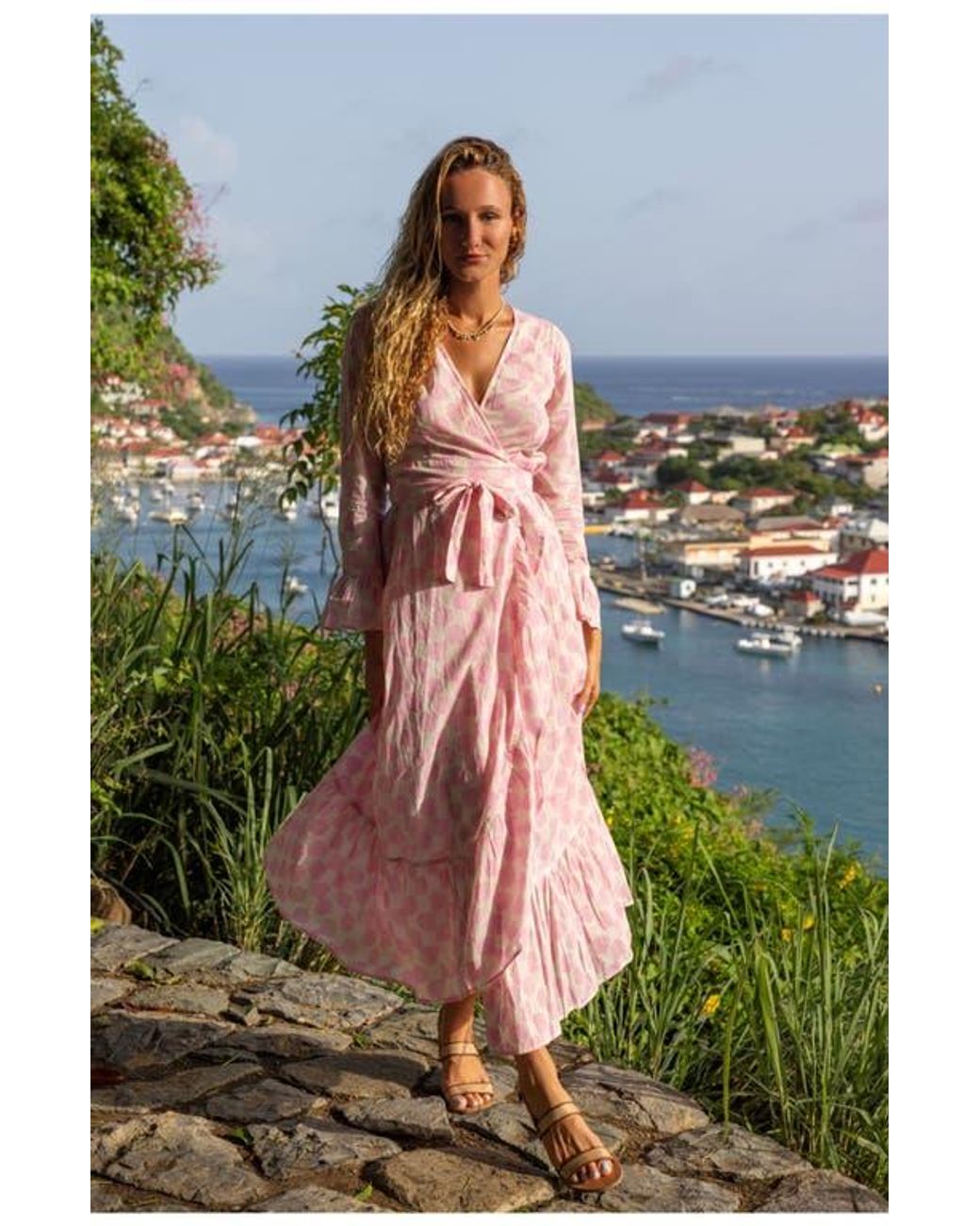 MER ST BARTH Genevieve Ruffle Wrap Dress in Pink | Lyst