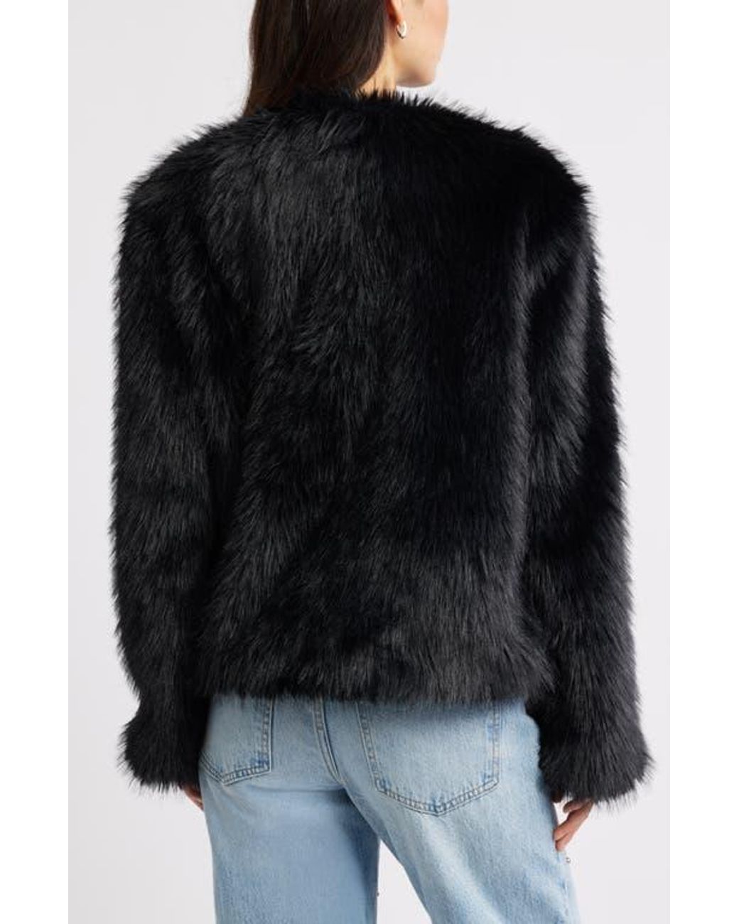 Open Edit Faux Fur Jacket in Black | Lyst