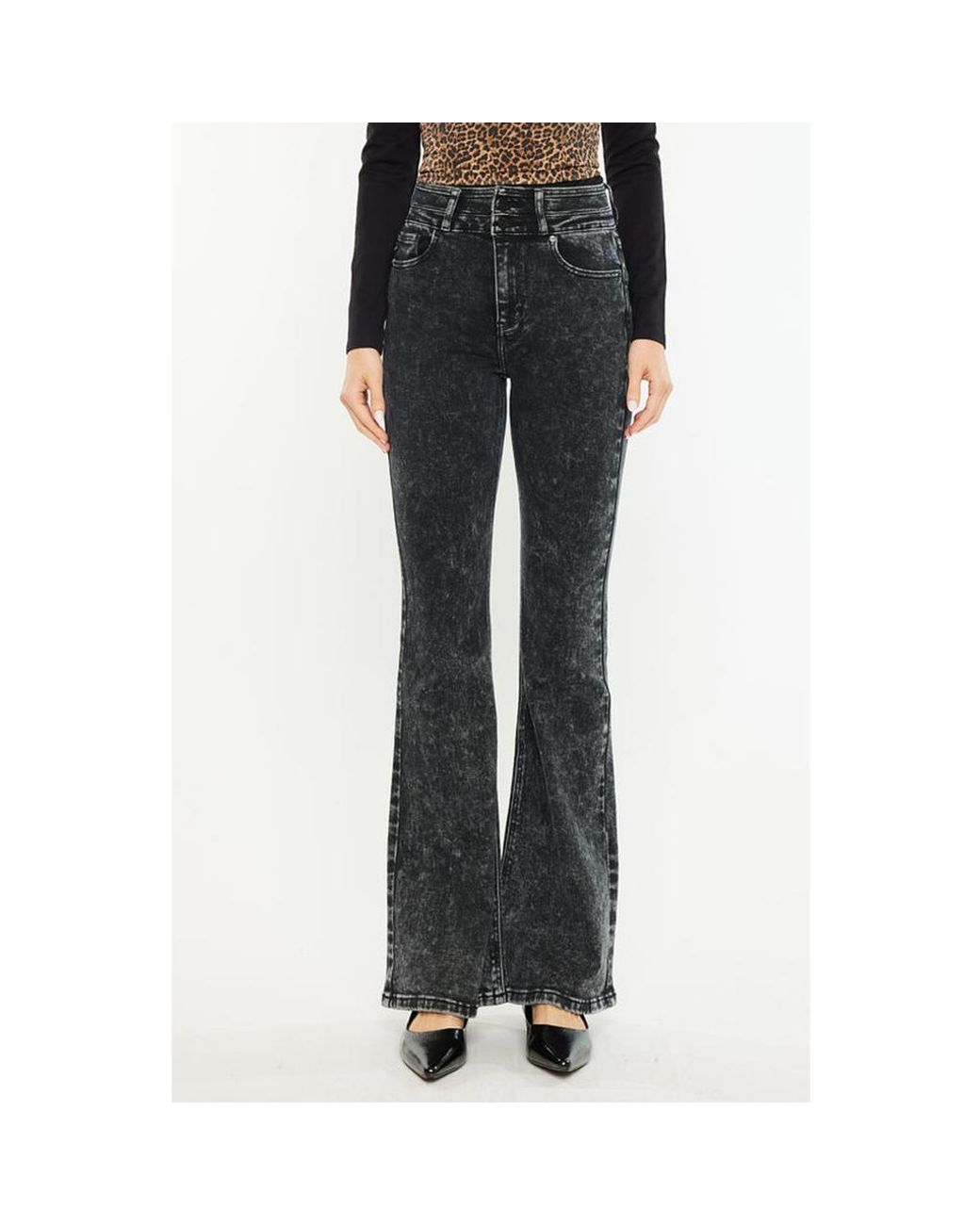 Kancan Amirah Ultra High Rise Flare Jeans in Black | Lyst