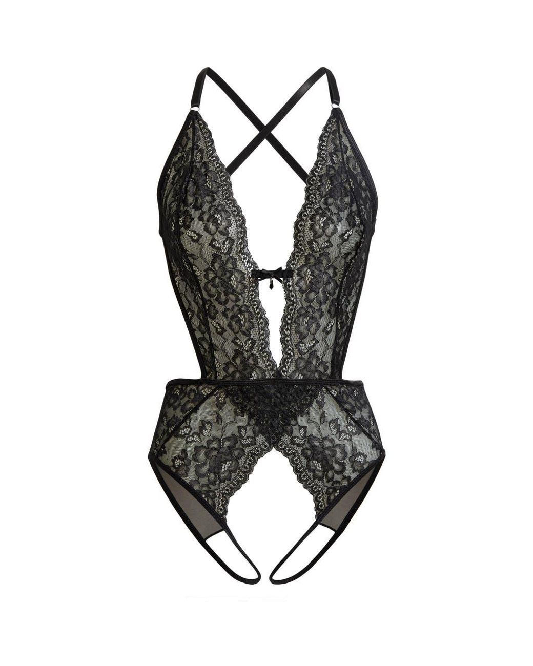 Coquette Lace Open Gusset Teddy in Black | Lyst