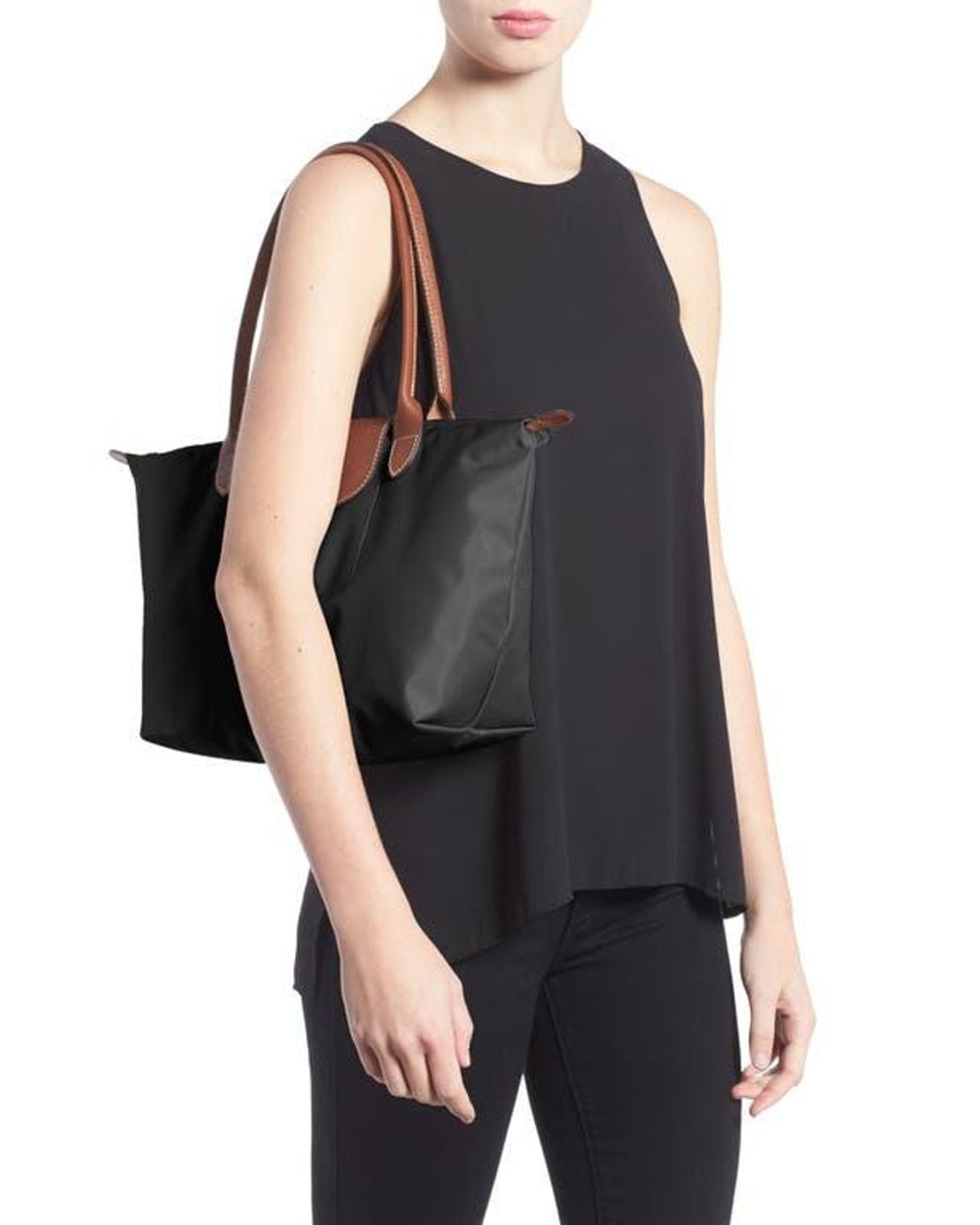Longchamp Medium Le Pliage Nylon Shoulder Tote in Black | Lyst