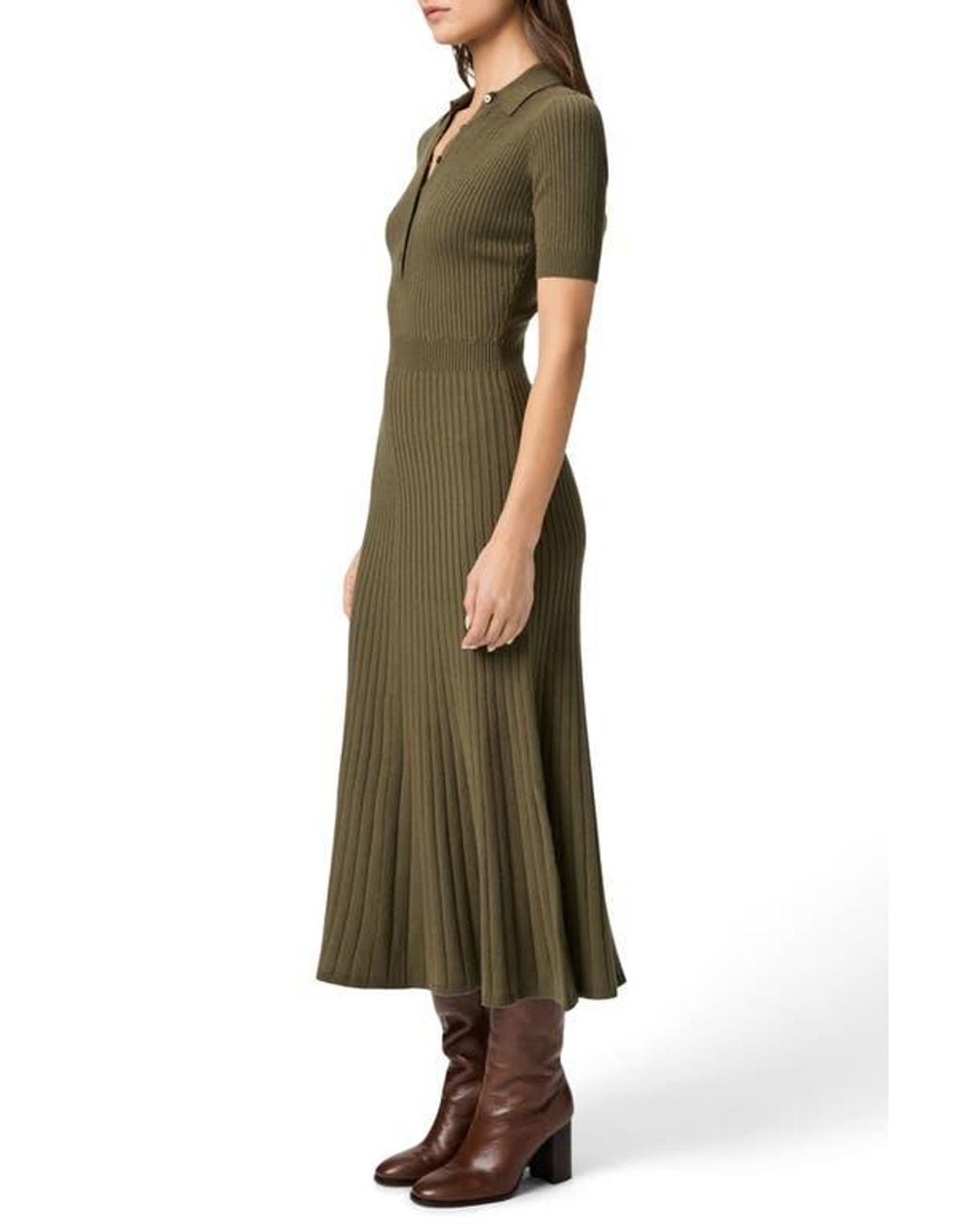 PAIGE Mathilda Rib Midi Shirtdress in Green | Lyst