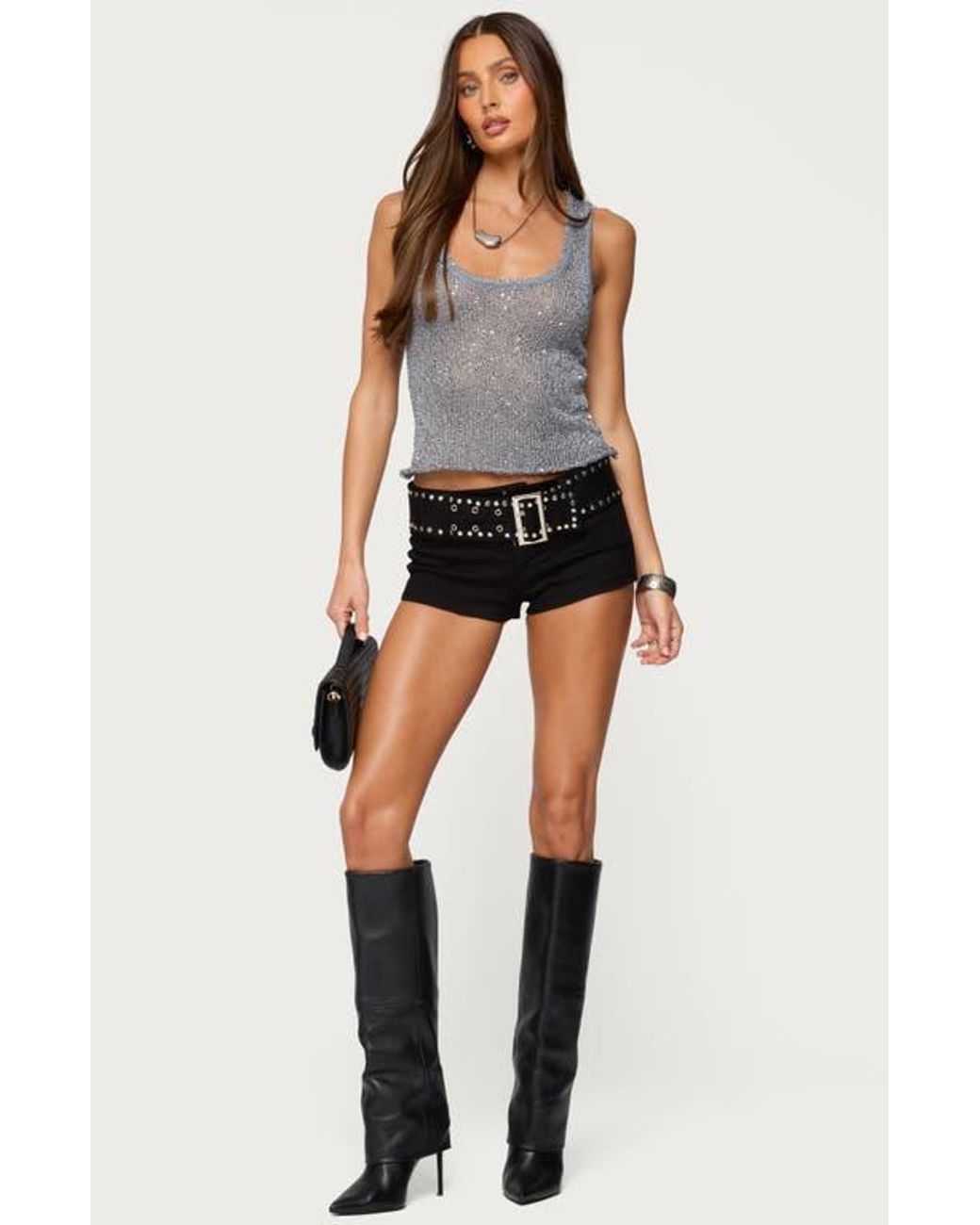 Edikted Eleora Sequin Knit Tank in Black | Lyst