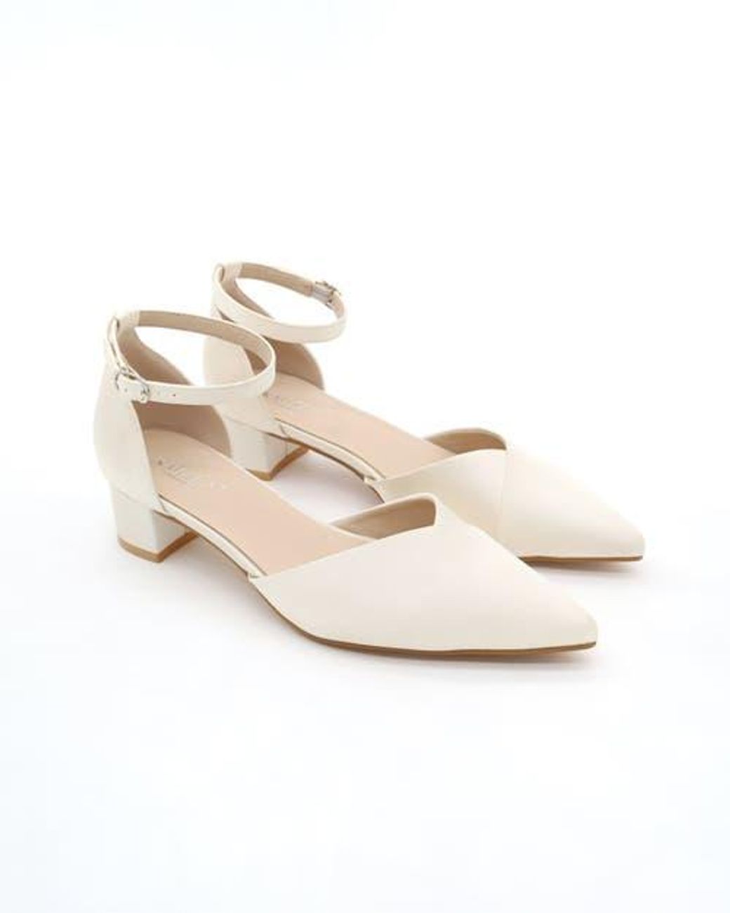 Kailee P Leila Satin Pointed Toe Low Block Heels Wedding Shoes in White ...