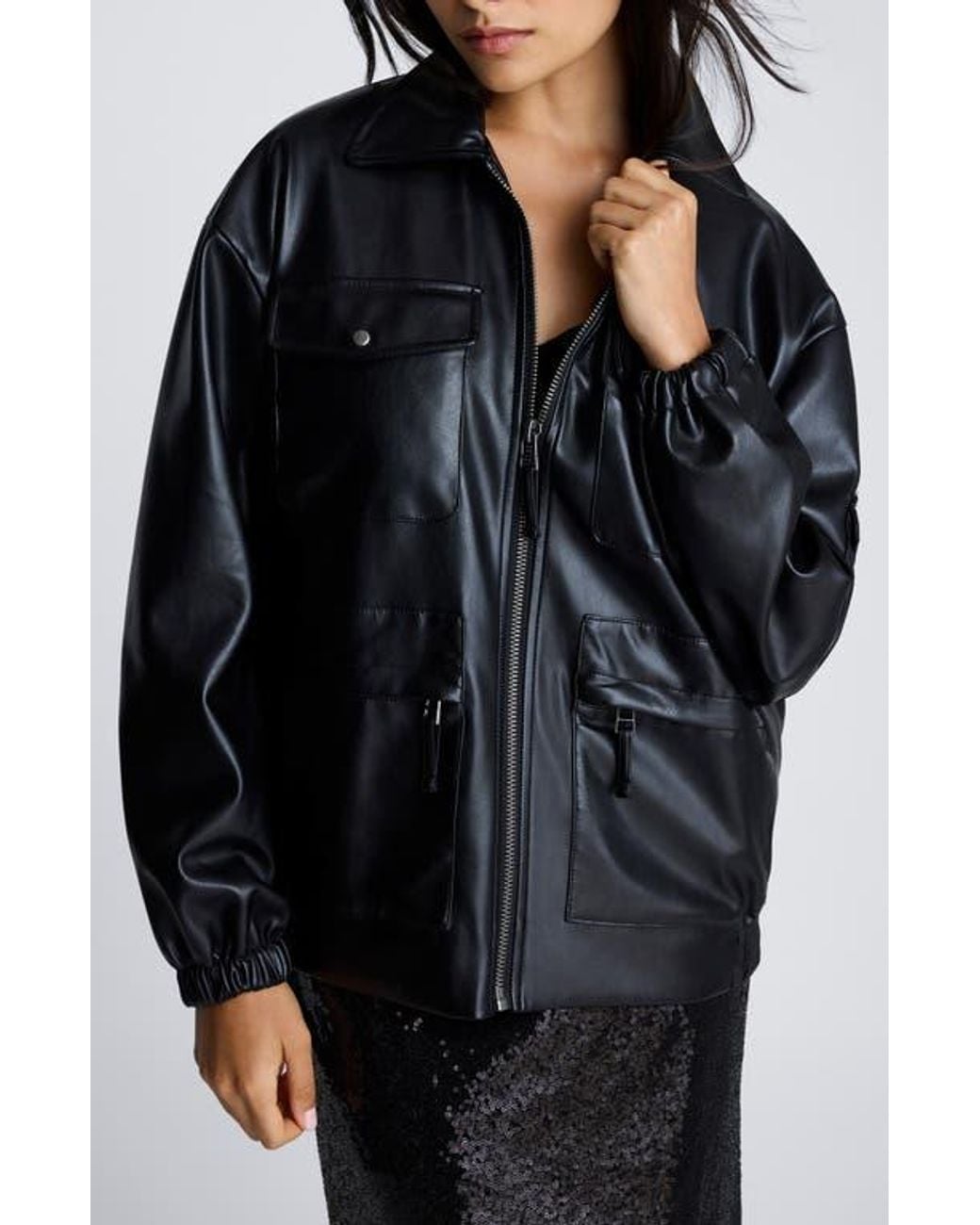 Kenneth Cole Faux Leather Shirt Jacket in Black | Lyst