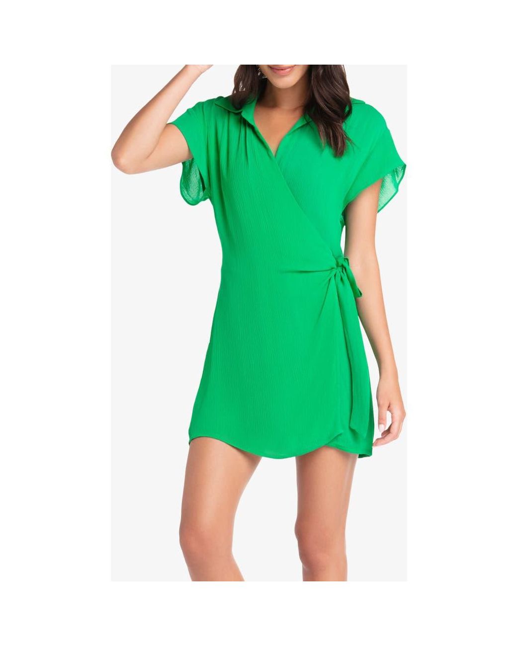 Helen Jon Flutter Sleeve Wrap Dress in Green | Lyst