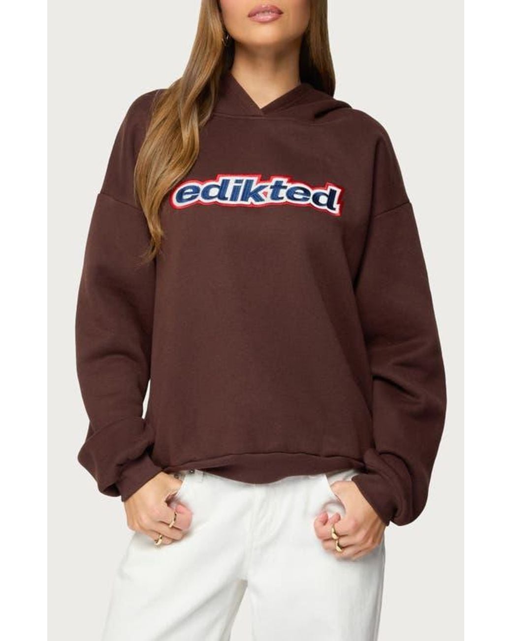 Edikted Sweet Treat Logo Oversize Hoodie in Brown | Lyst