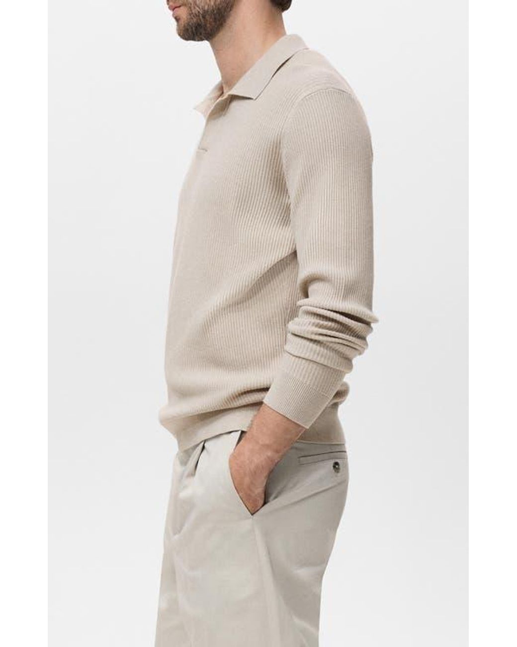 Mango Johnny Collar Rib Polo Sweater in Natural for Men | Lyst