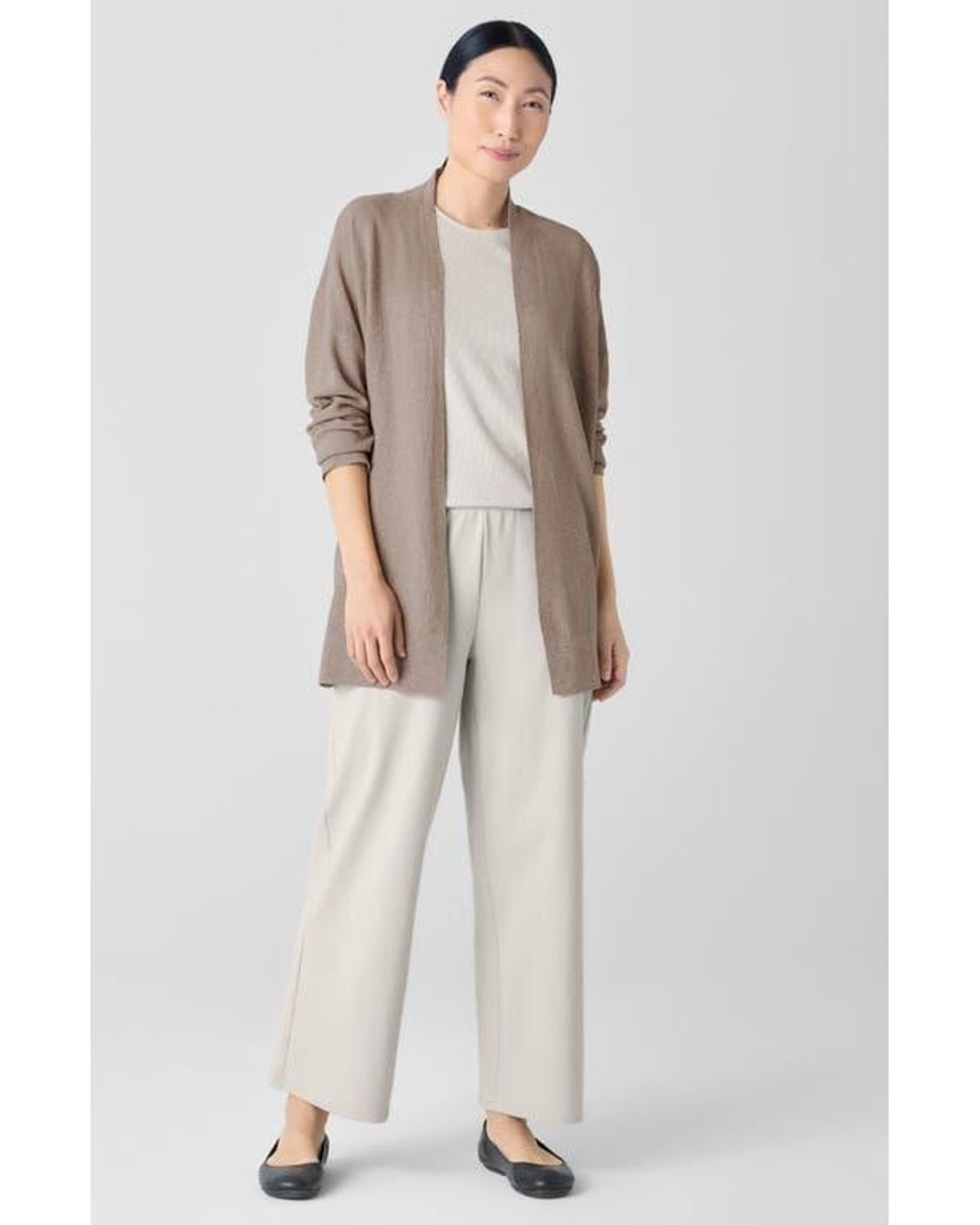Eileen Fisher Organic Linen Blend Open Front Cardigan in Brown | Lyst