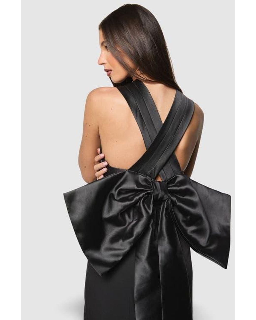 Coast Cross Over Front Bow Back Midi Dress in Black | Lyst