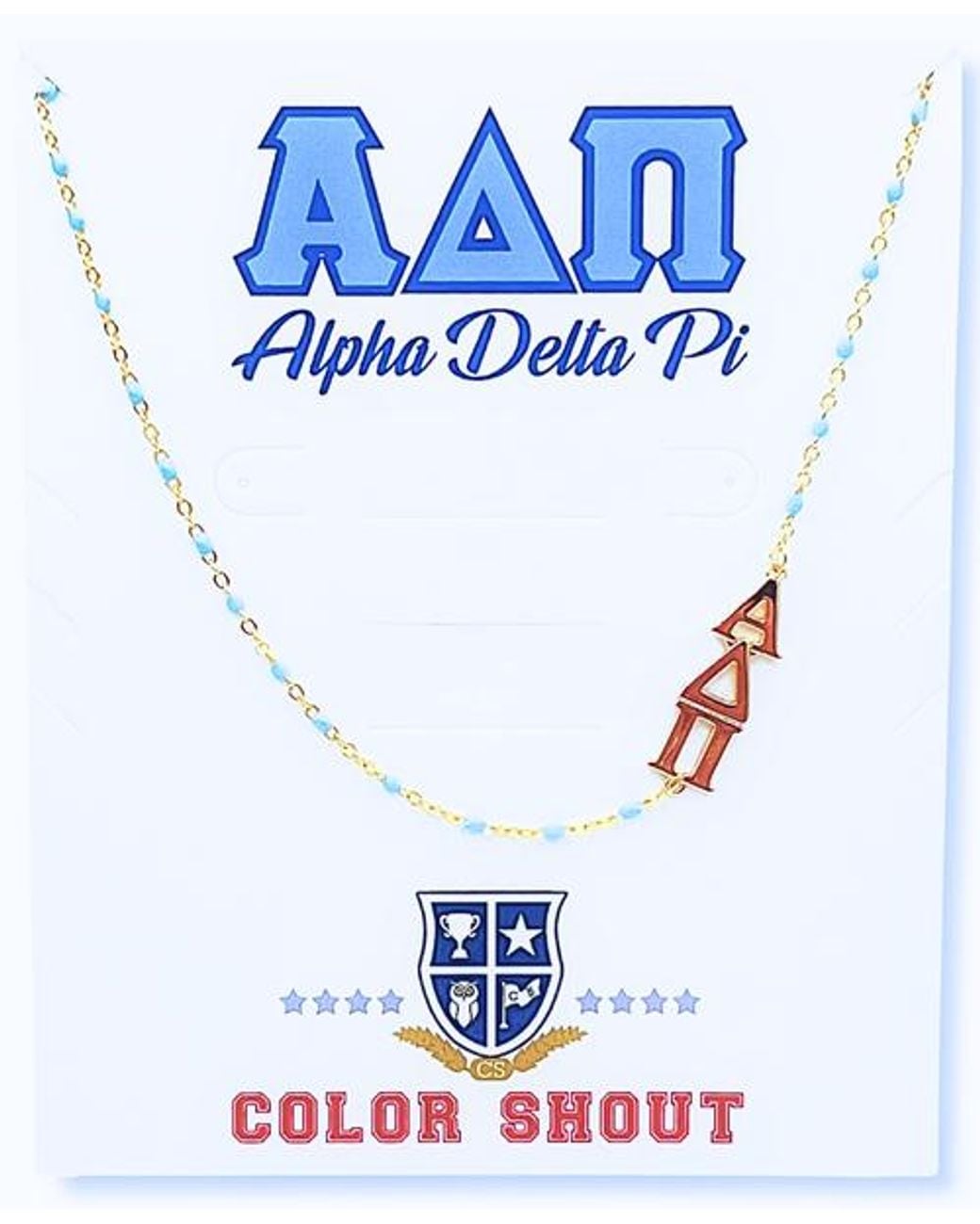 Color Shout Alpha Delta Pi Greek Letter Side Set Necklace in Blue | Lyst