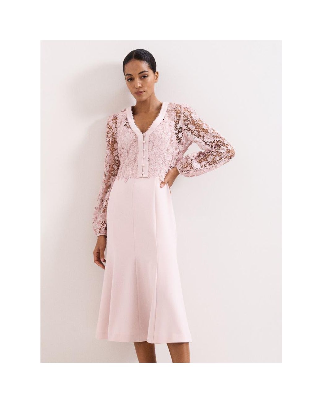 Phase Eight Ayumi Part Lace Midi Dress in Pink | Lyst