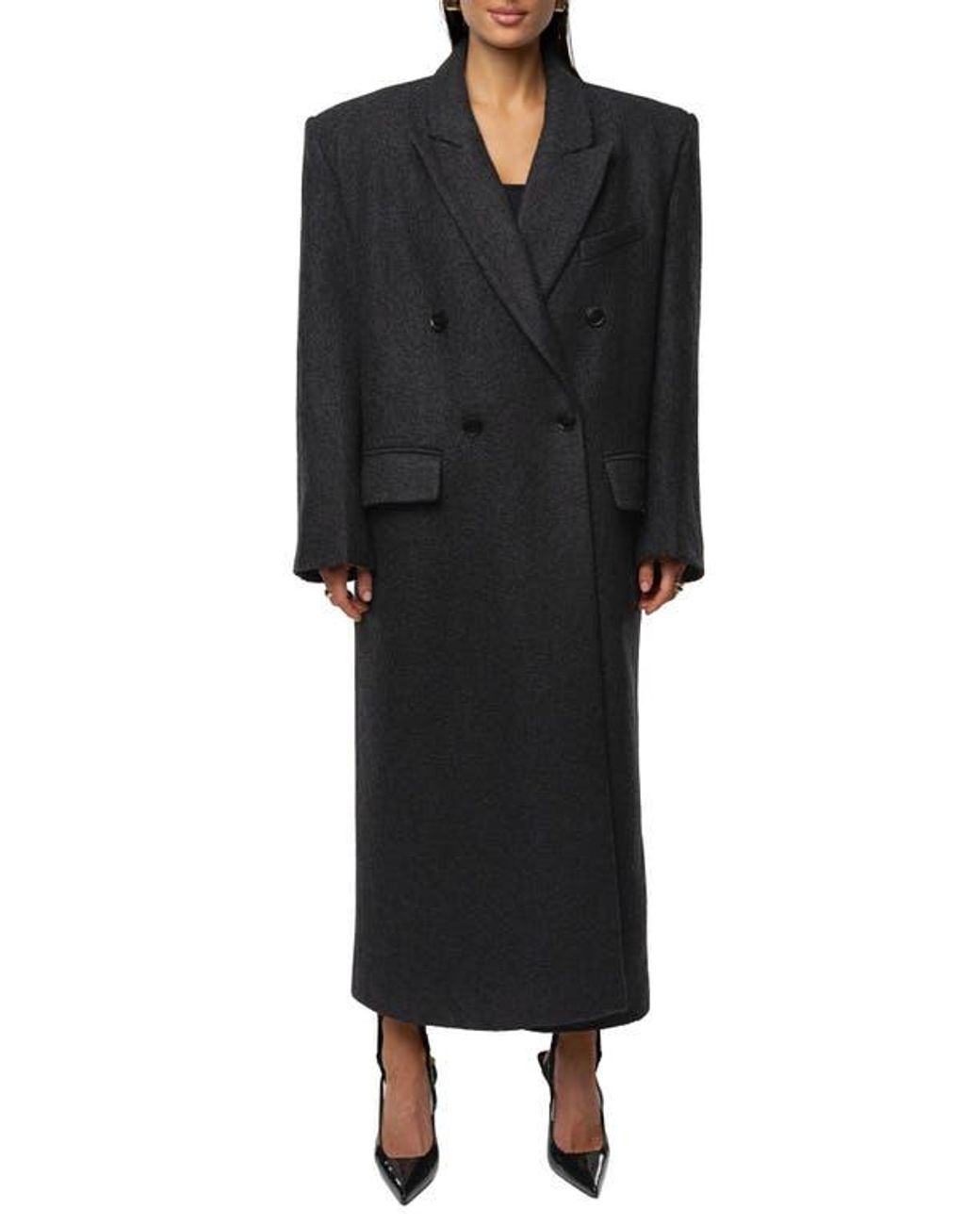JLUXLABEL Double Breasted Wool Blend Coat in Black | Lyst