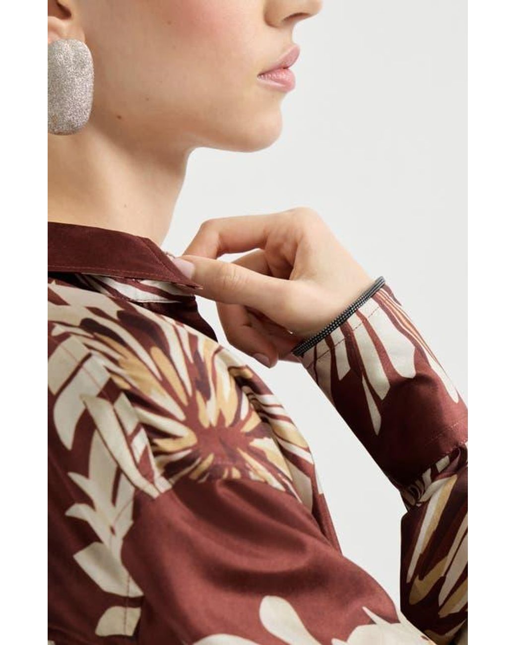 Brunello Cucinelli Bloom Print Pongee Shirt in Red | Lyst