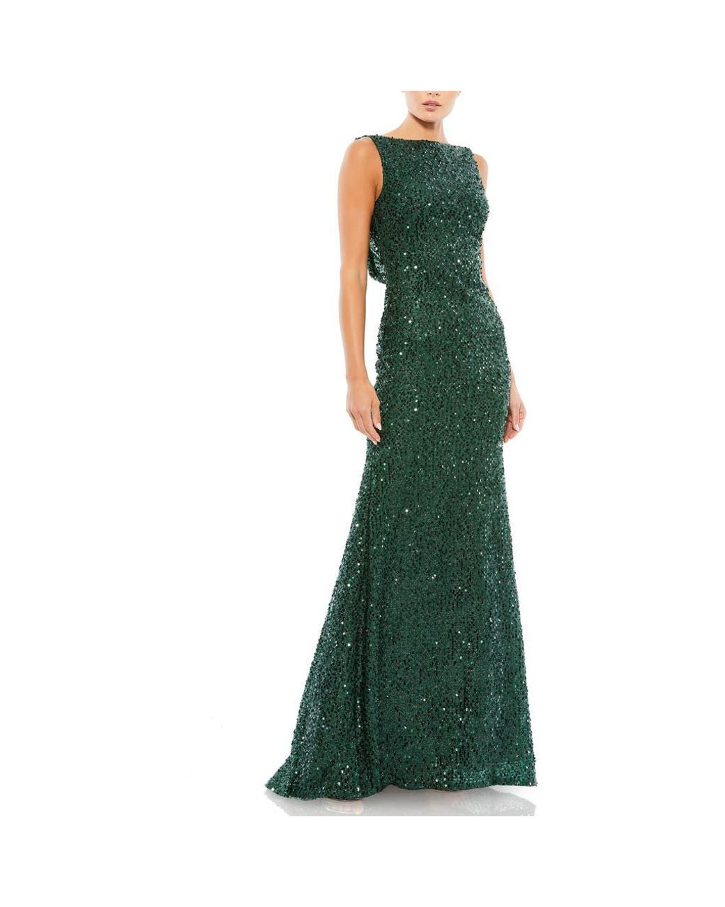 Mac Duggal Cowl Back Boat Neck Sequined Evening Gown in Green | Lyst