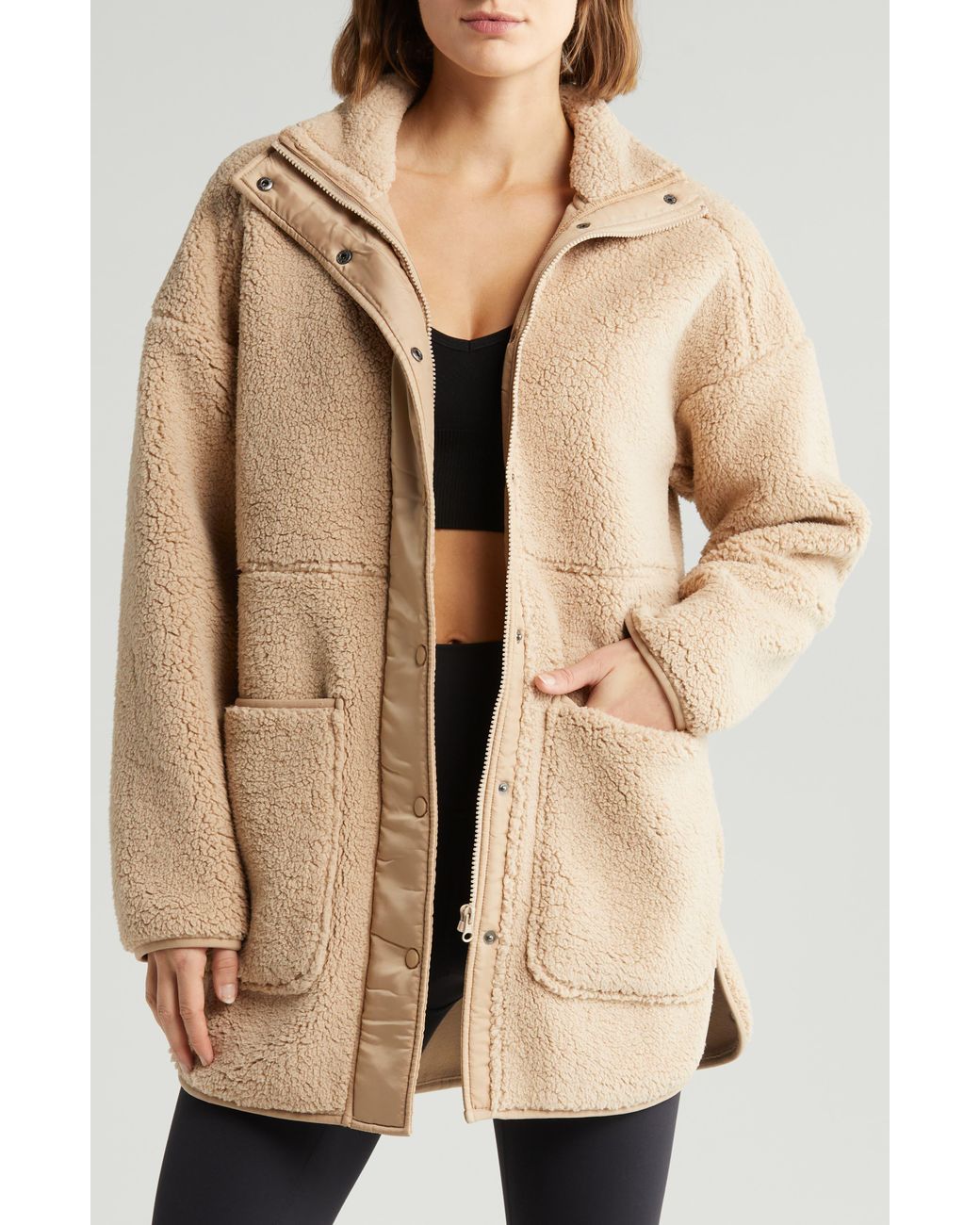 Zella Cozy Faux Shearling Jacket in Natural | Lyst