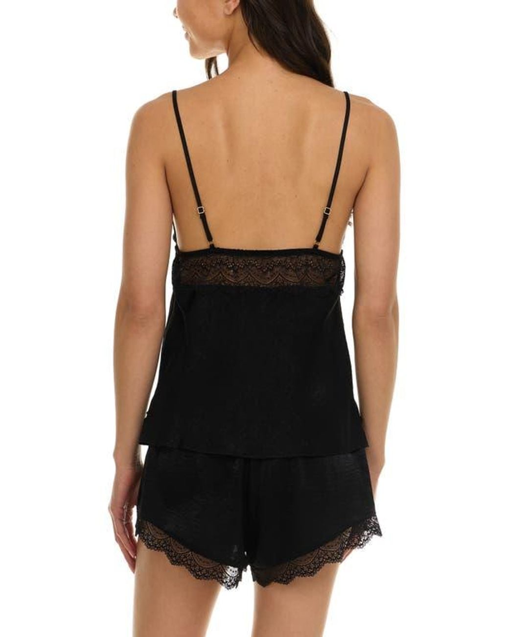 Flora Nikrooz Madelyn Lace Trim Satin Short Pajamas in Black | Lyst