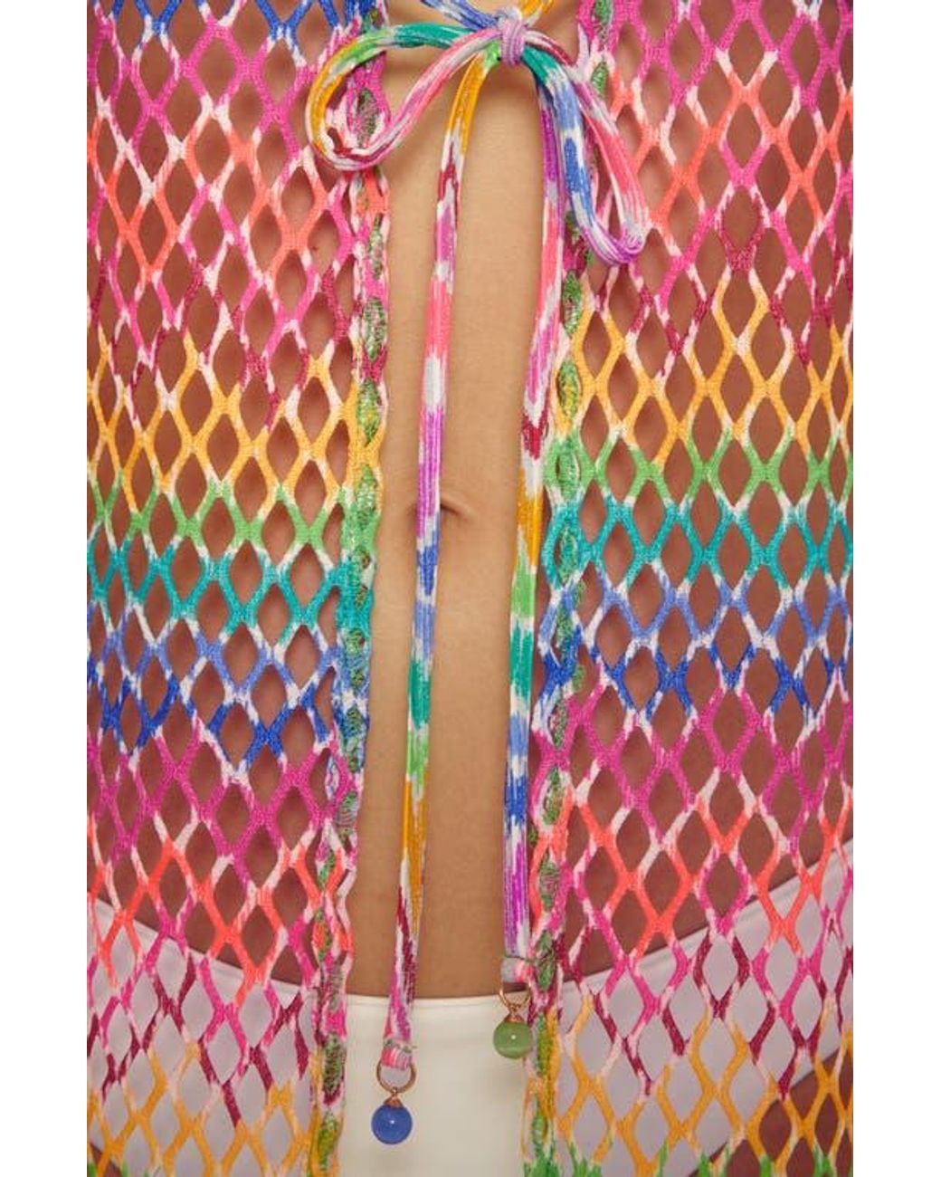 Becca Rio Fishnet Sheer Long Sleeve Cover-Up in Red | Lyst