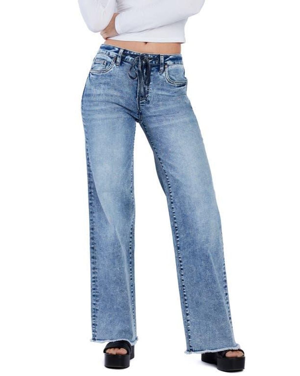 HINT OF BLU Drawstring Wide Leg Jeans in Blue | Lyst