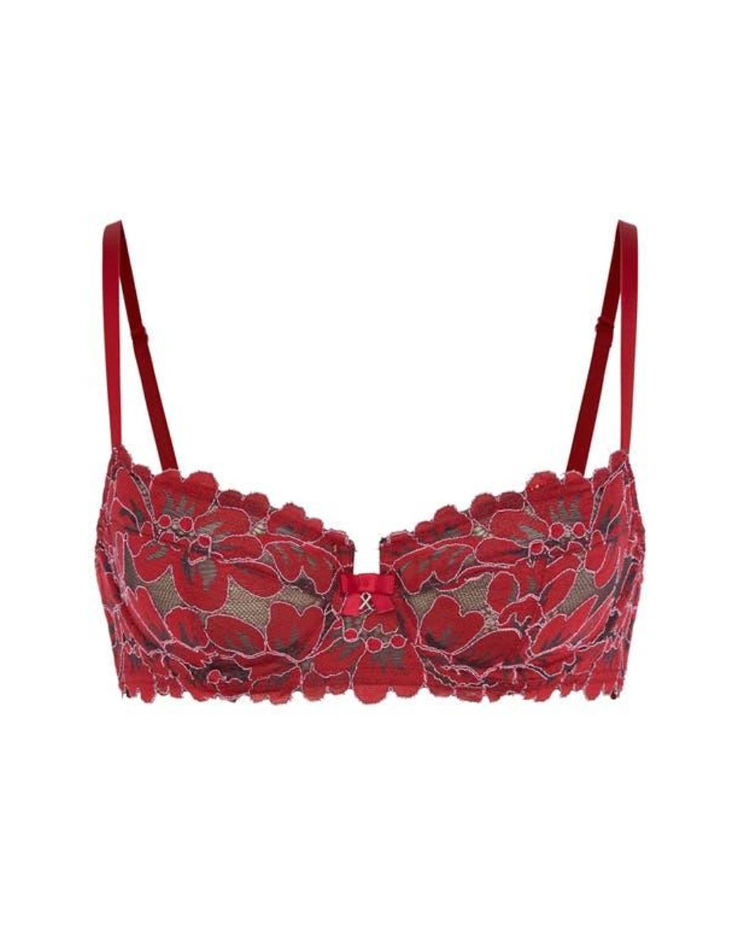 Savage x Fenty Floral Corded Lace Underwire Balconette Bra in Red | Lyst