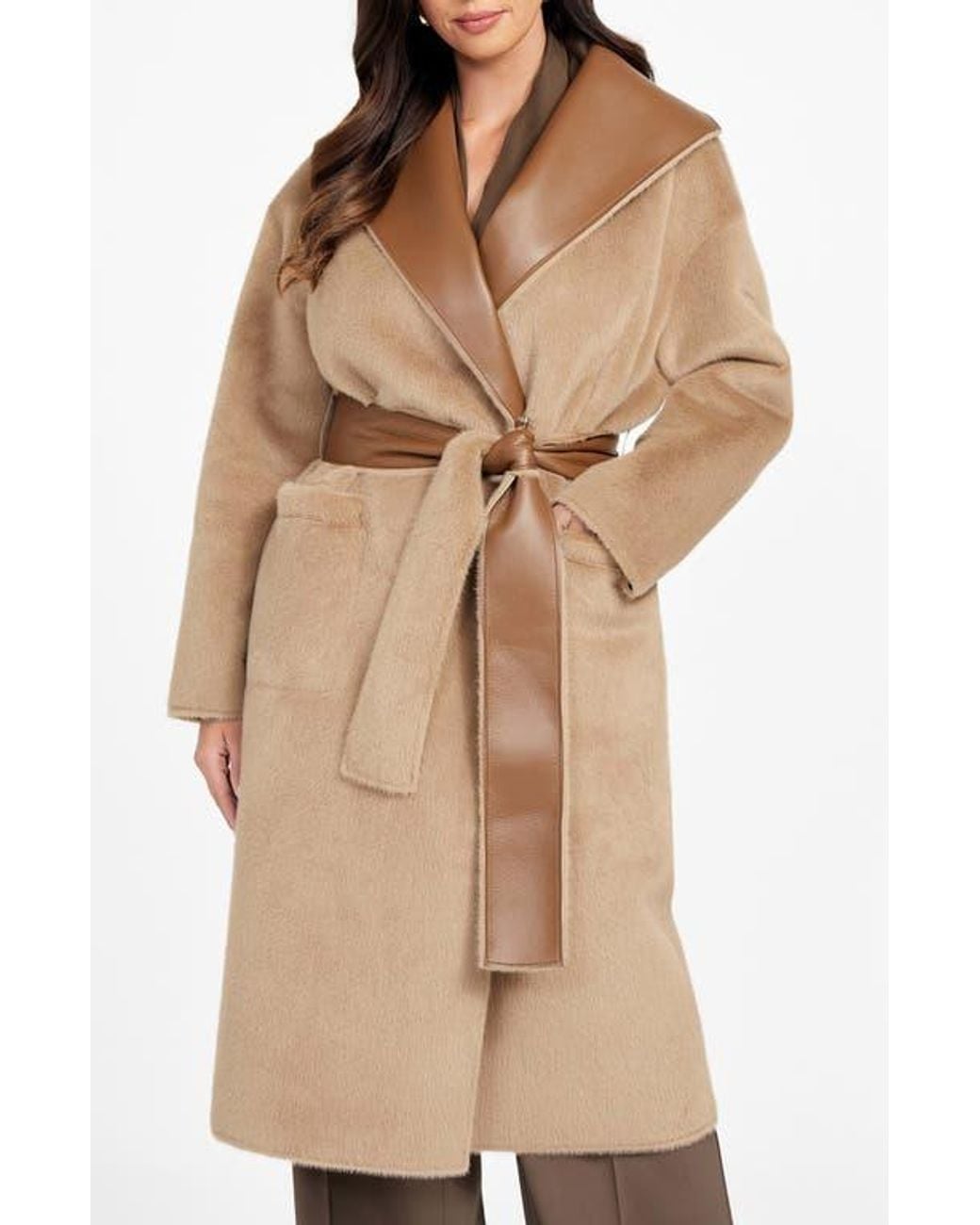 Marciano Ines Reversible Faux Leather & Faux Fur Coat in Natural | Lyst