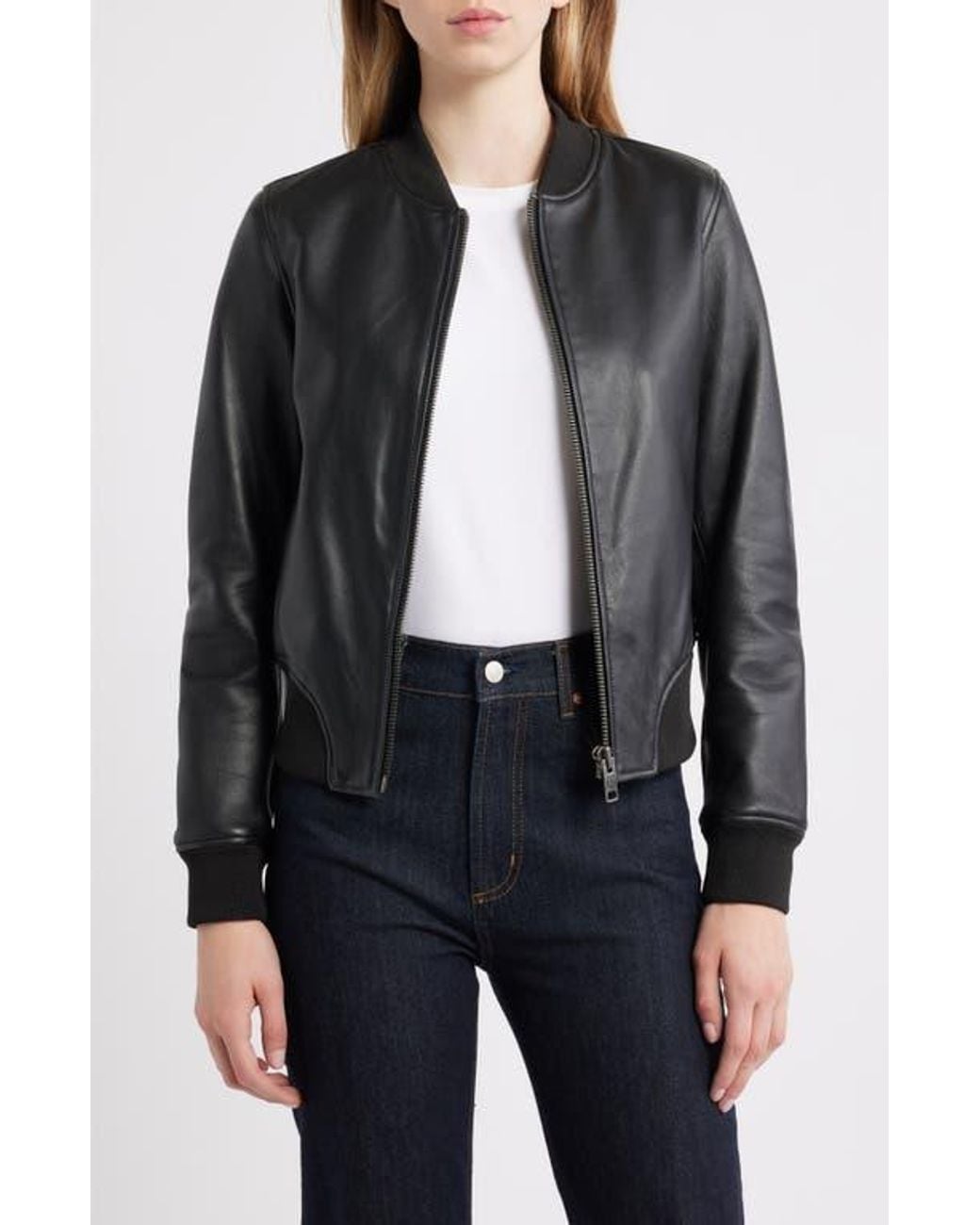 Frye Classic Leather Bomber Jacket in Black | Lyst