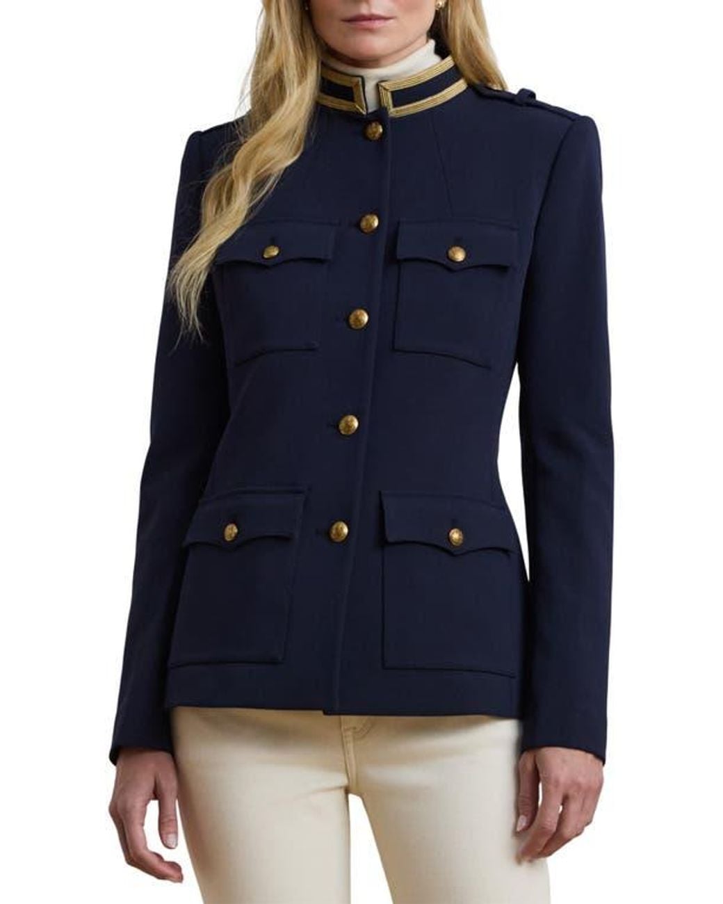 Ralph Lauren Metallic Trim Twill Military Jacket in Blue | Lyst