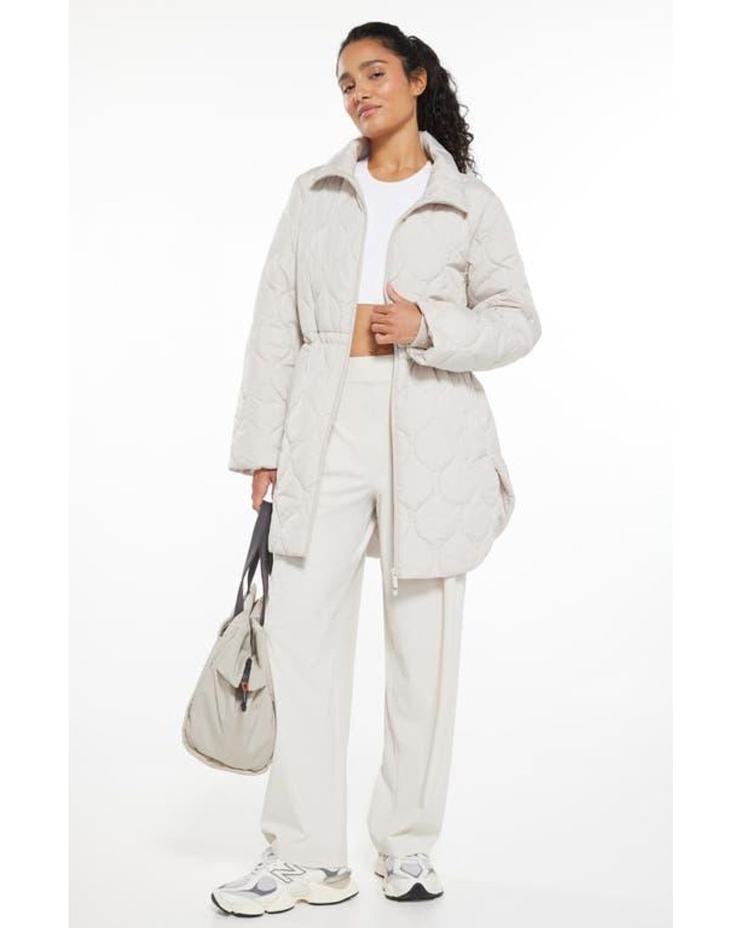 Zella Skyline Longline Quilted Jacket in White | Lyst