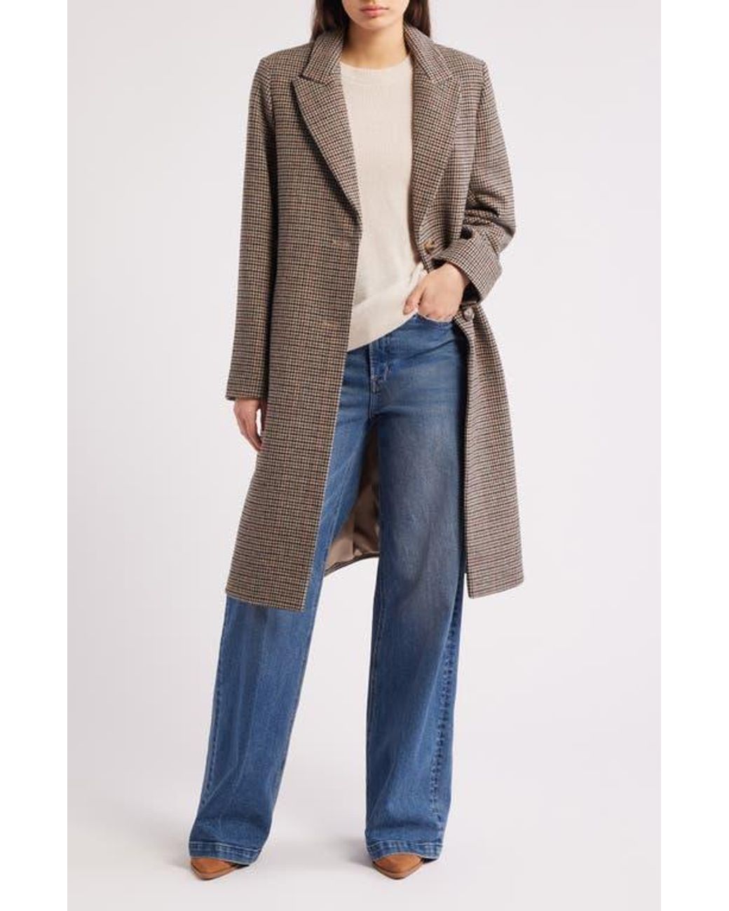 Ralph Lauren Houndstooth Coat in Blue | Lyst