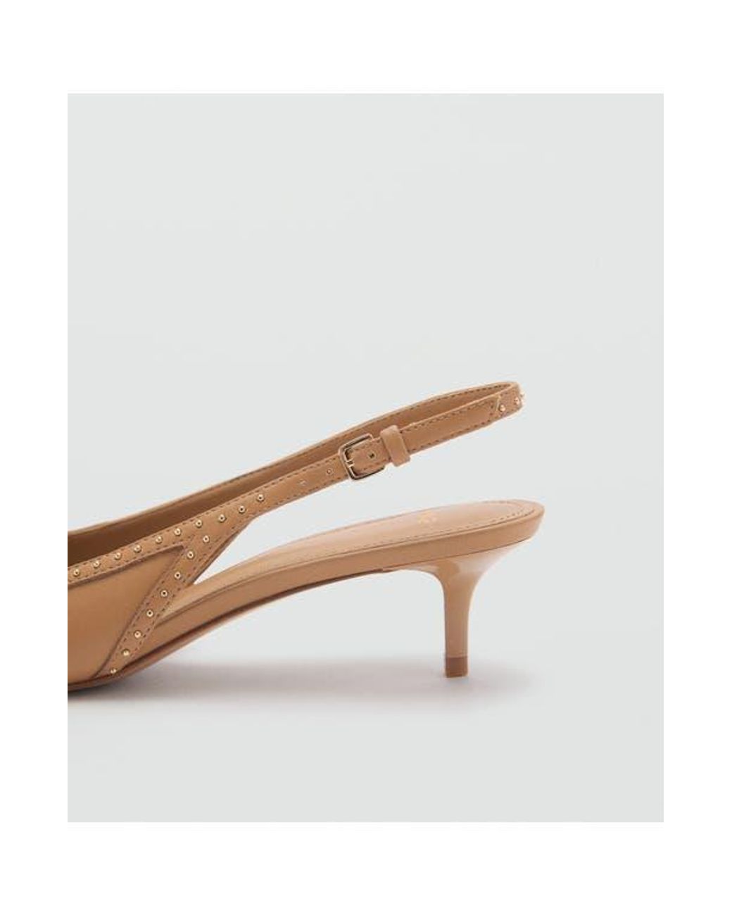 Mango Stud Pointed Toe Kitten Heel Slingback Pump in Natural | Lyst