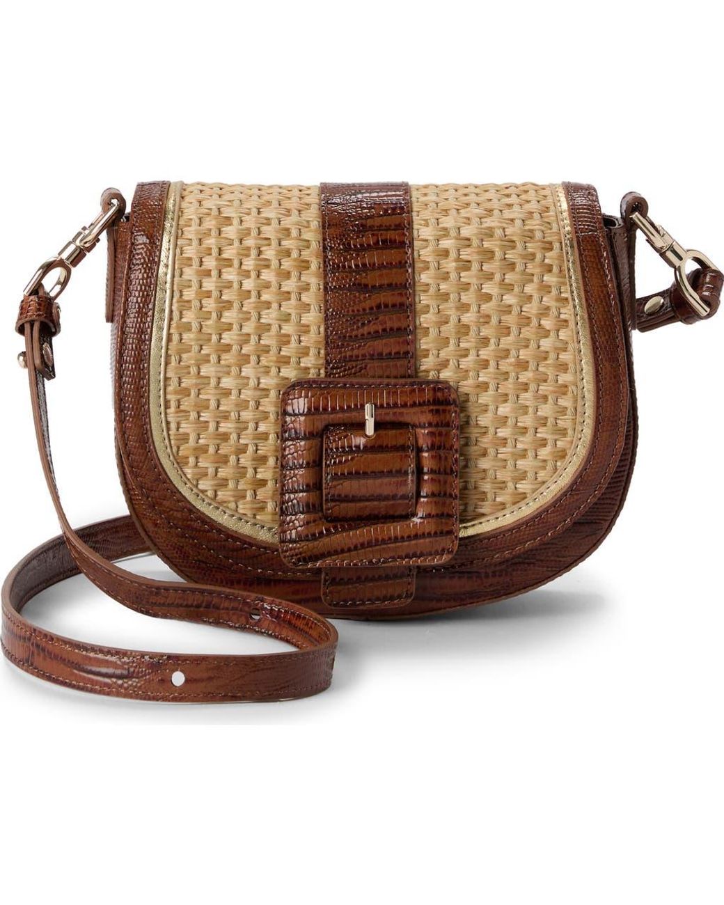Brahmin Briar Raffia & Croc Embossed Leather Crossbody Bag in Brown | Lyst