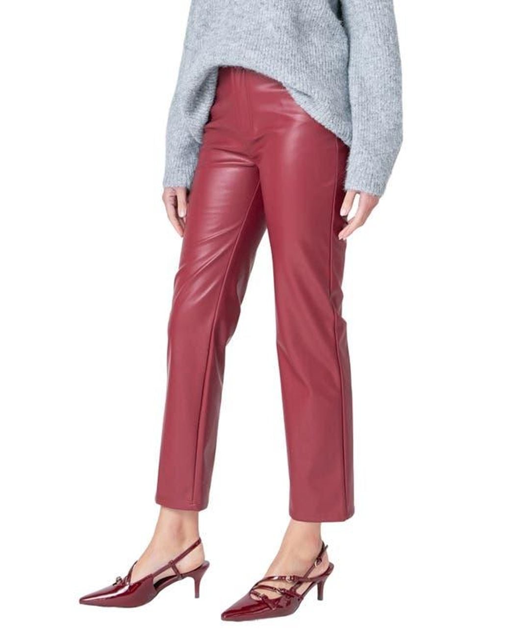 Endless Rose High Waist Faux Leather Crop Pants in Red | Lyst