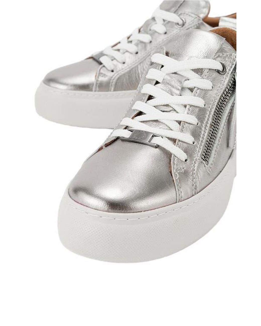 Forever & Always Shoes Allie Leather Zip Sneaker in Gray | Lyst
