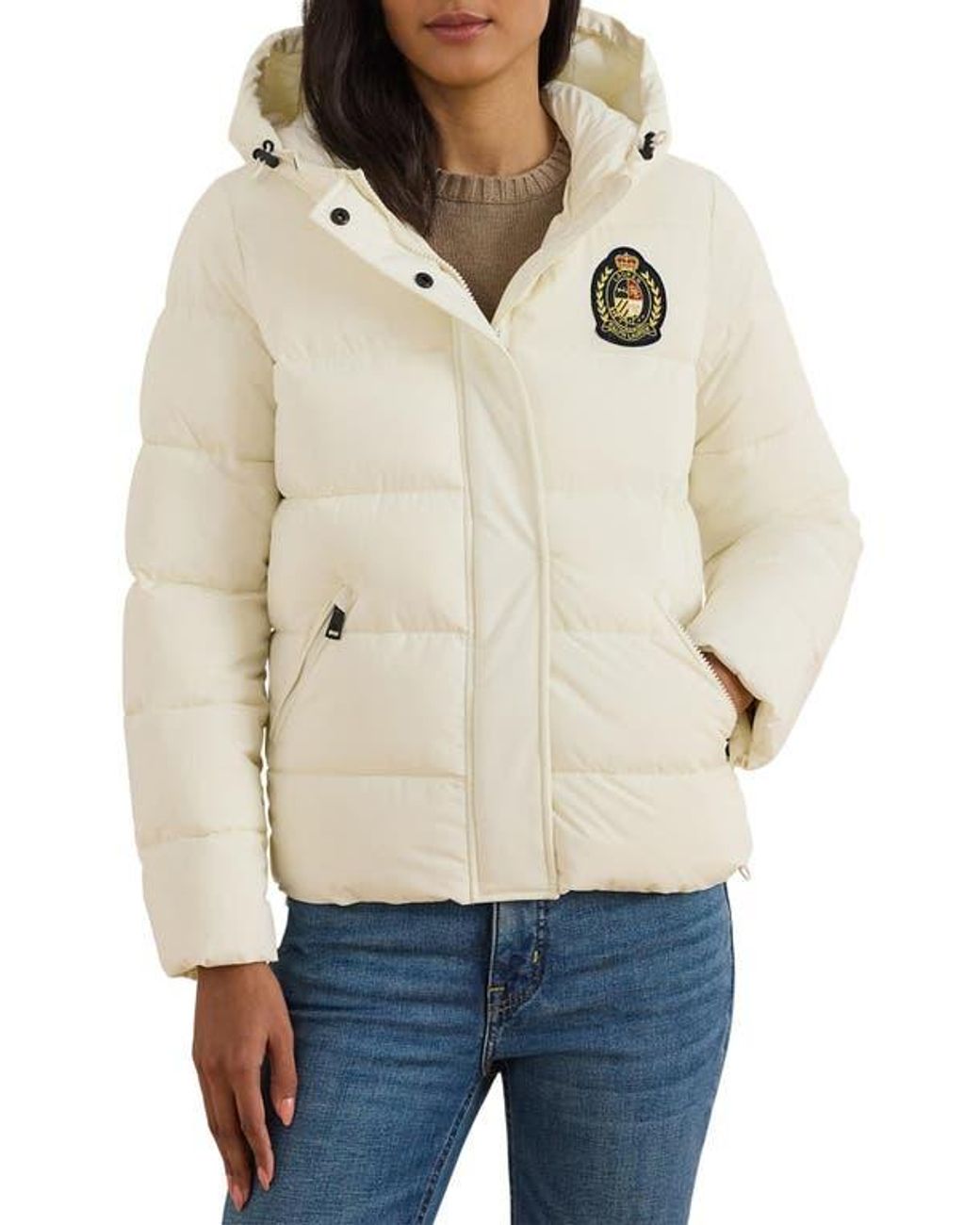 Ralph Lauren Crested Puffer Jacket in Natural | Lyst