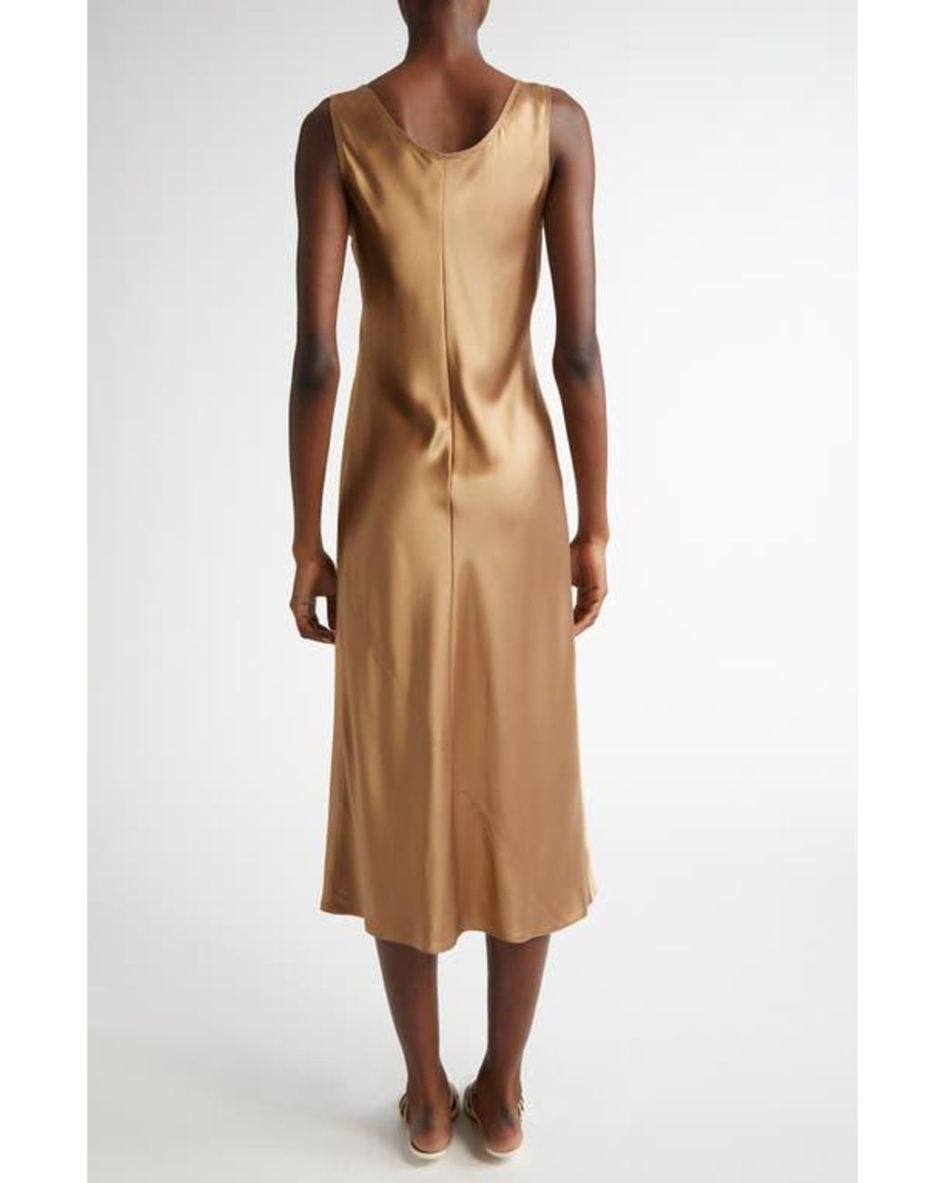 Max Mara Banjo Silk Satin Midi Dress in Natural | Lyst