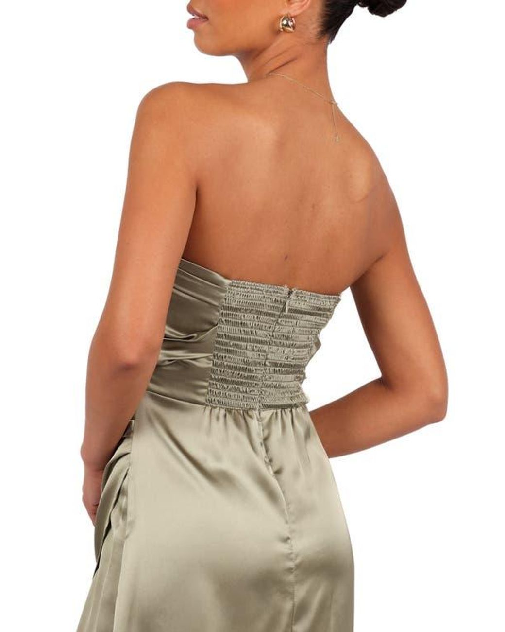 Petal & Pup Kara Strapless Stretch Satin Gown in Green | Lyst
