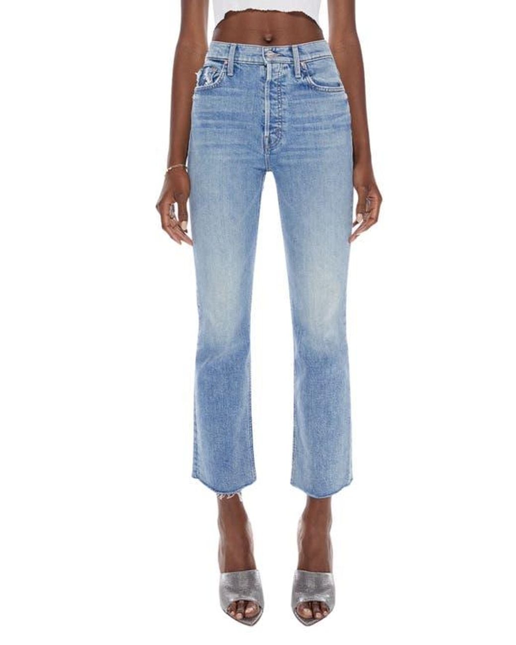 Mother The Tripper High Waist Flood Frayed Flare Jeans in Blue | Lyst
