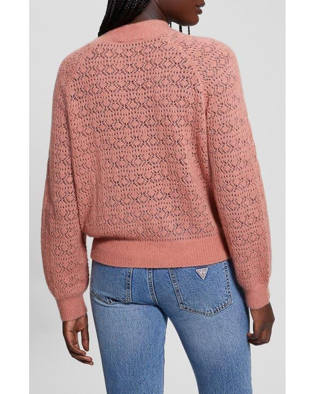 Guess Kensley Open Stitch Mock Neck Sweater in Blue | Lyst