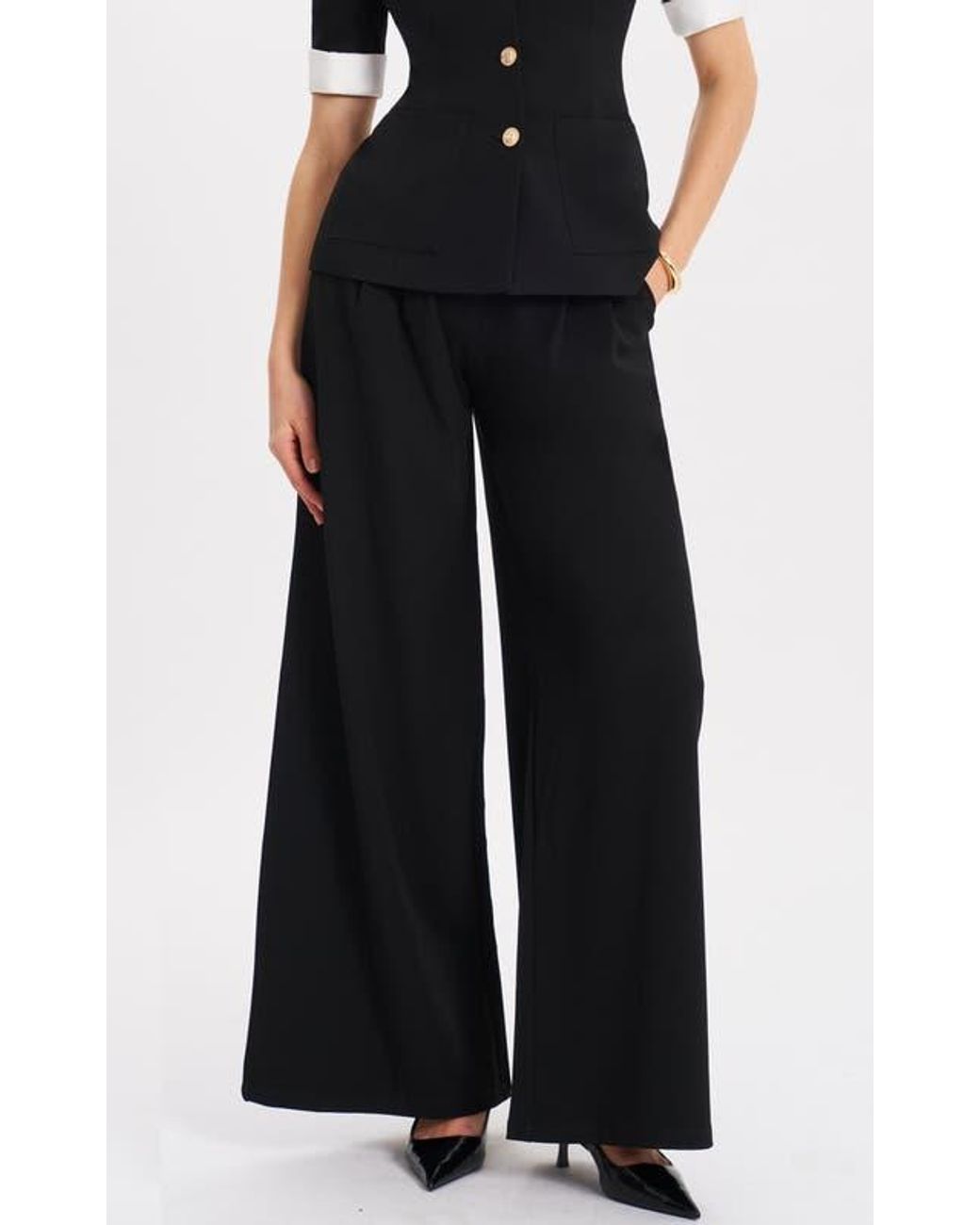 Miss Circle Aleeza Wide Leg Suit Pants in Black | Lyst