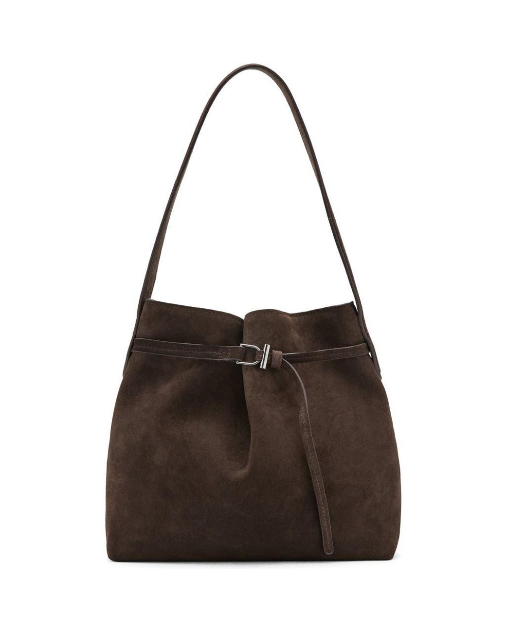 Mango Suede Buckle Bucket Bag in Brown | Lyst