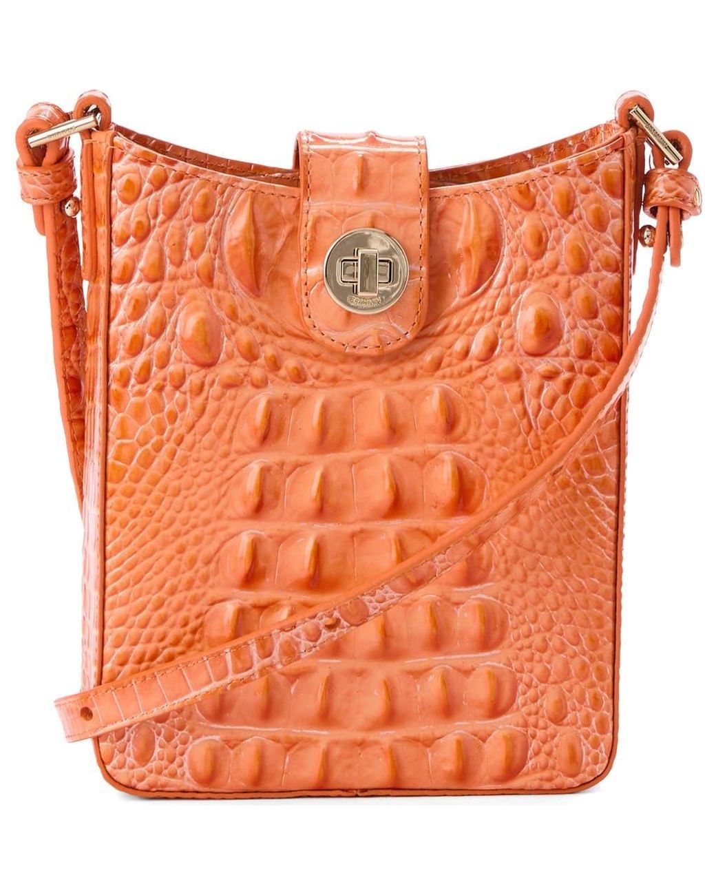 Brahmin Marley Croc Embossed Leather Crossbody Bag in Orange | Lyst