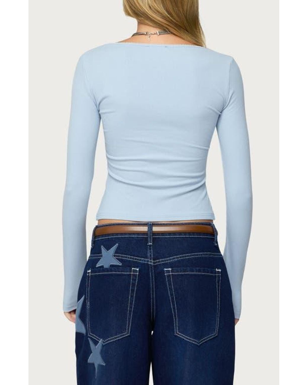 Edikted Madder Keyhole Cutout Long Sleeve Top in Blue | Lyst