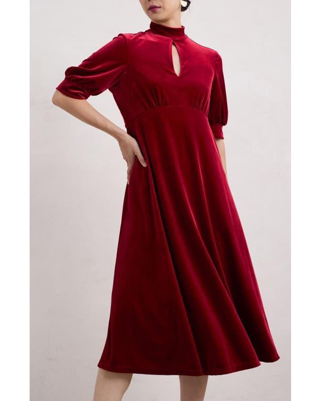 Seasalt Cornwall Four Lanes Puff Sleeve Velvet Dress in Red | Lyst