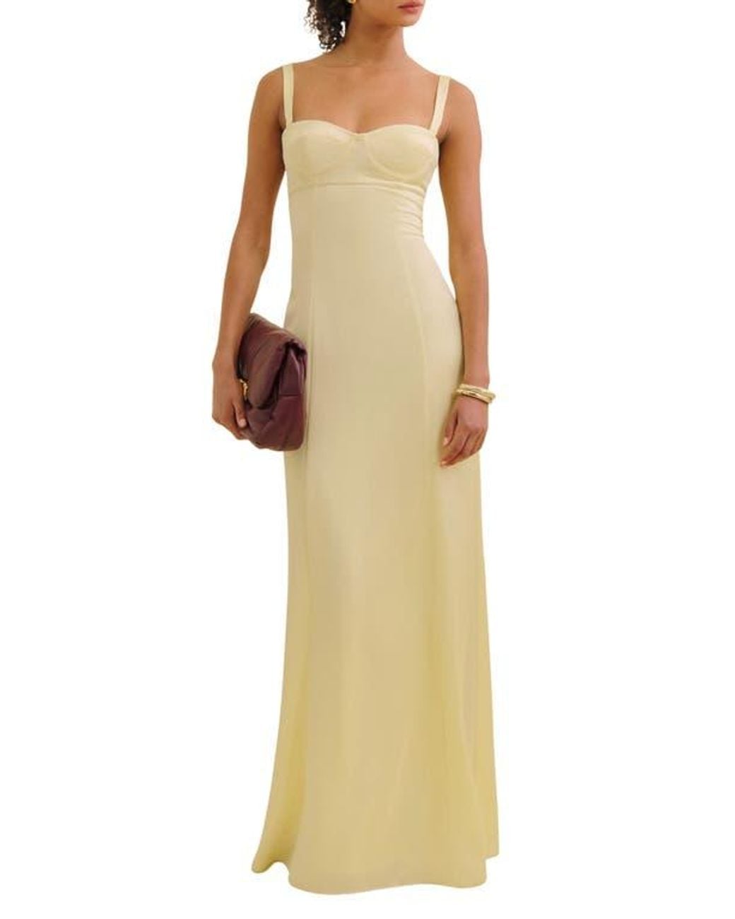 Reformation X Devon Lee Carlson Britney Satin Dress in Yellow | Lyst