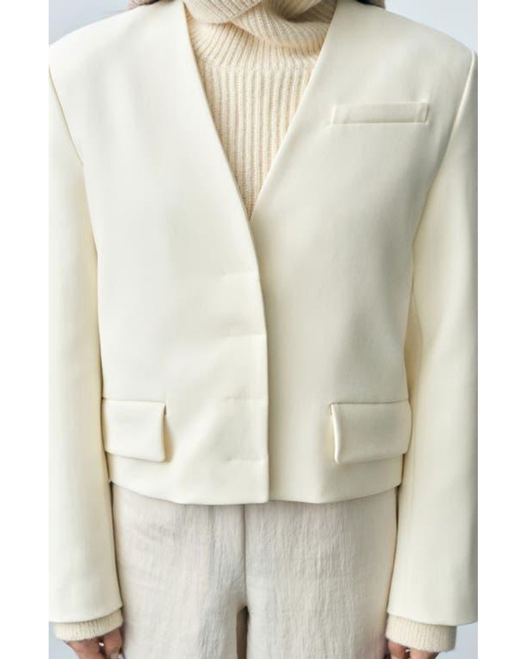 Mango Jeanne Structured Crop Blazer in Natural | Lyst
