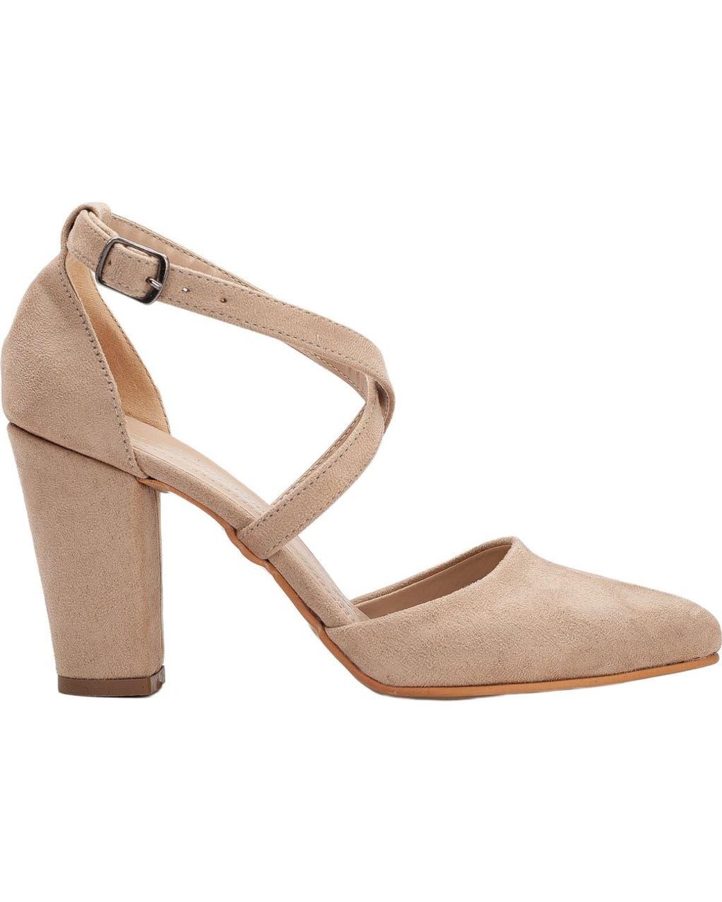 Forever & Always Shoes Sina Criss Cross High Block Heels in Pink | Lyst