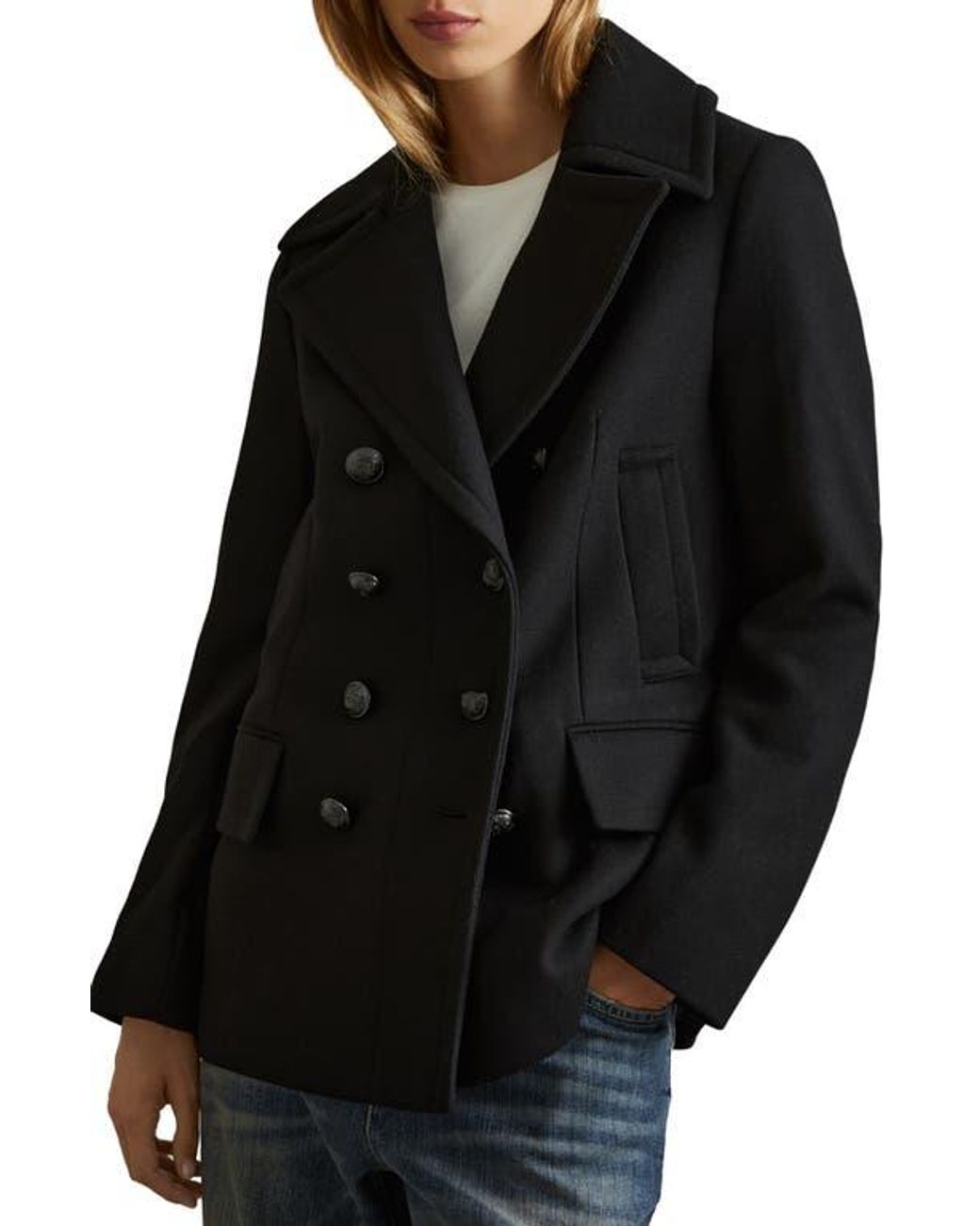 Reiss Lily Double Breasted Wool Blend Coat in Black | Lyst